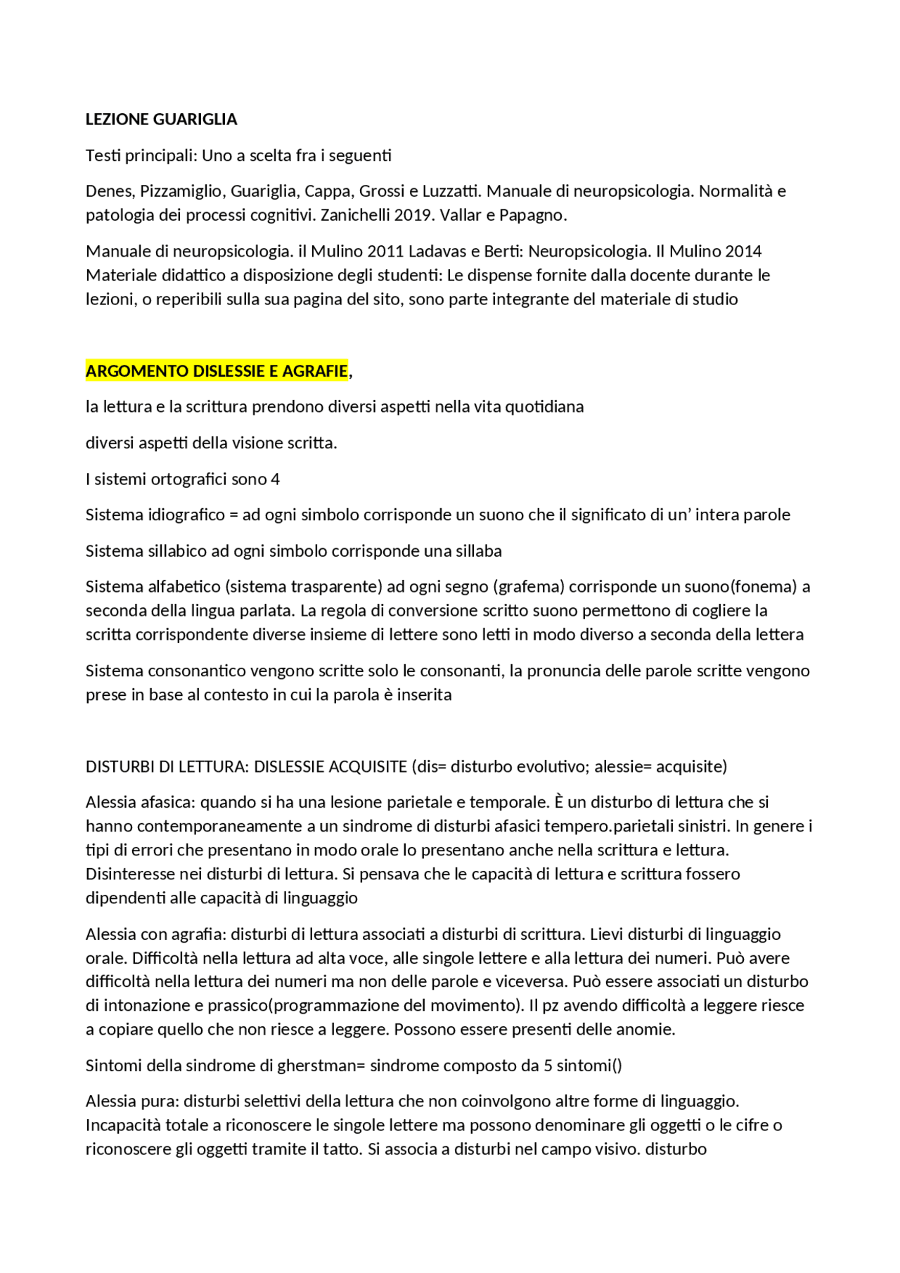 Lezione Neuropsicologia Docsity