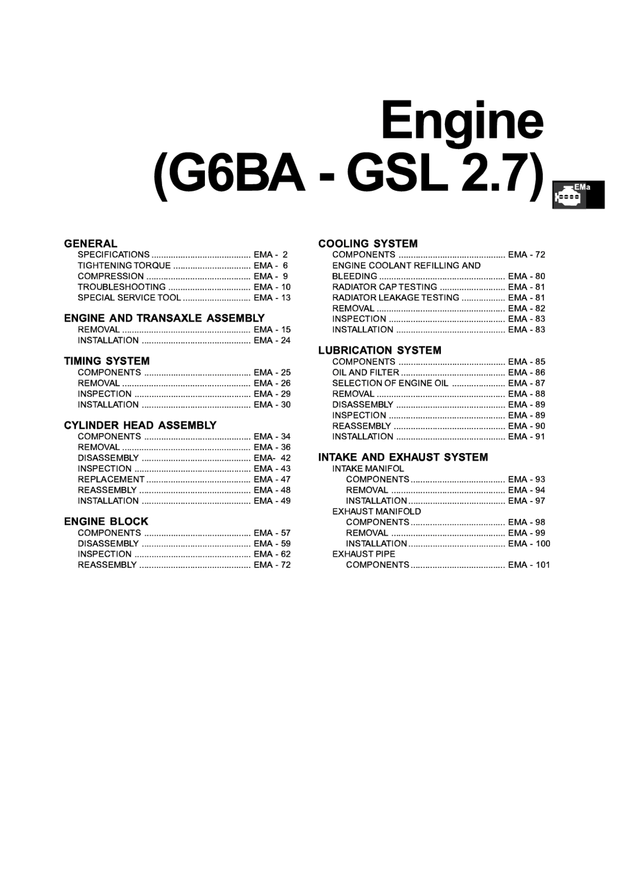 Manual de serviço Motor Tucson G6BA-GSL2-7 - Docsity