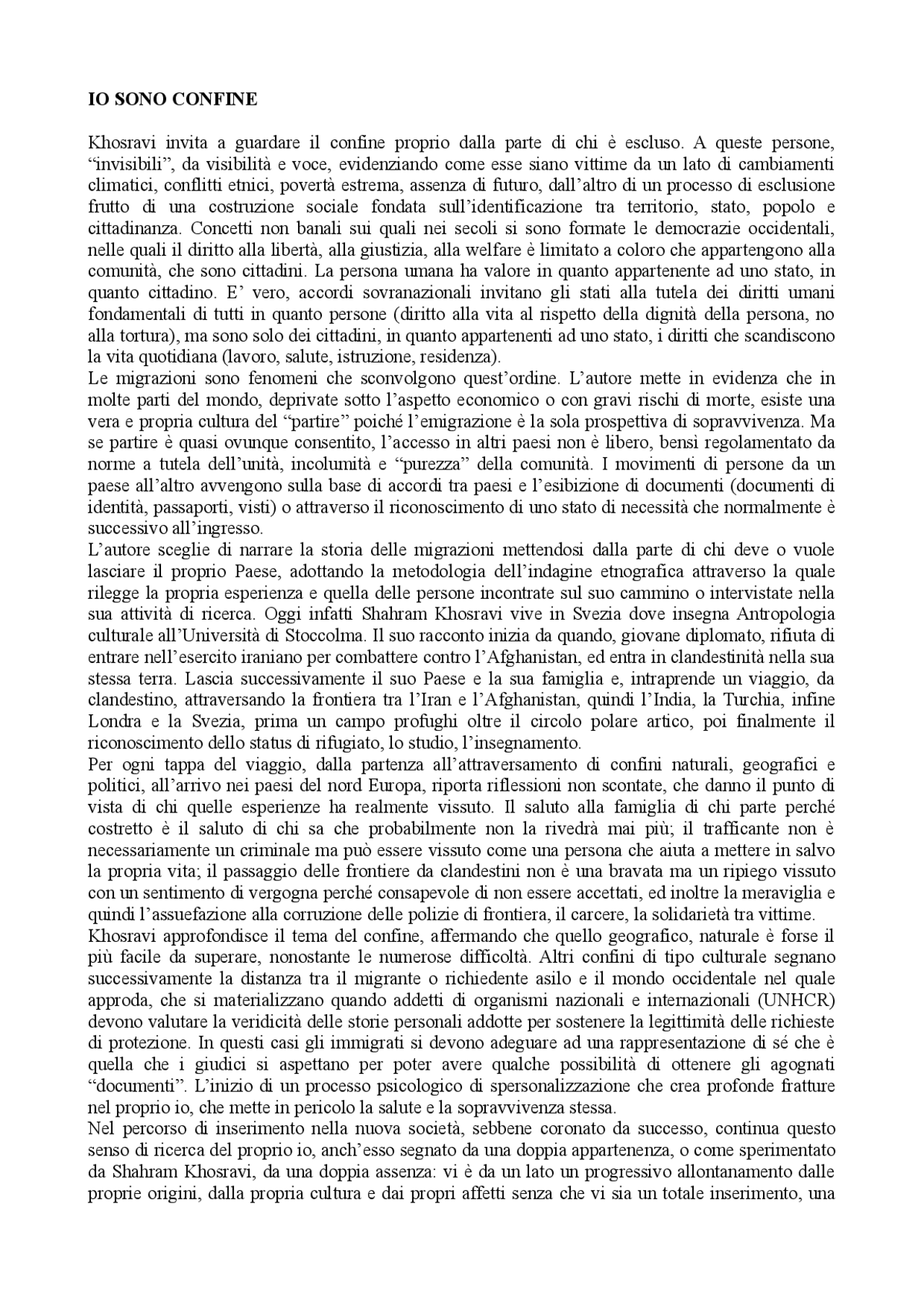 Io Sono Confine Shahram Khosravi Docsity