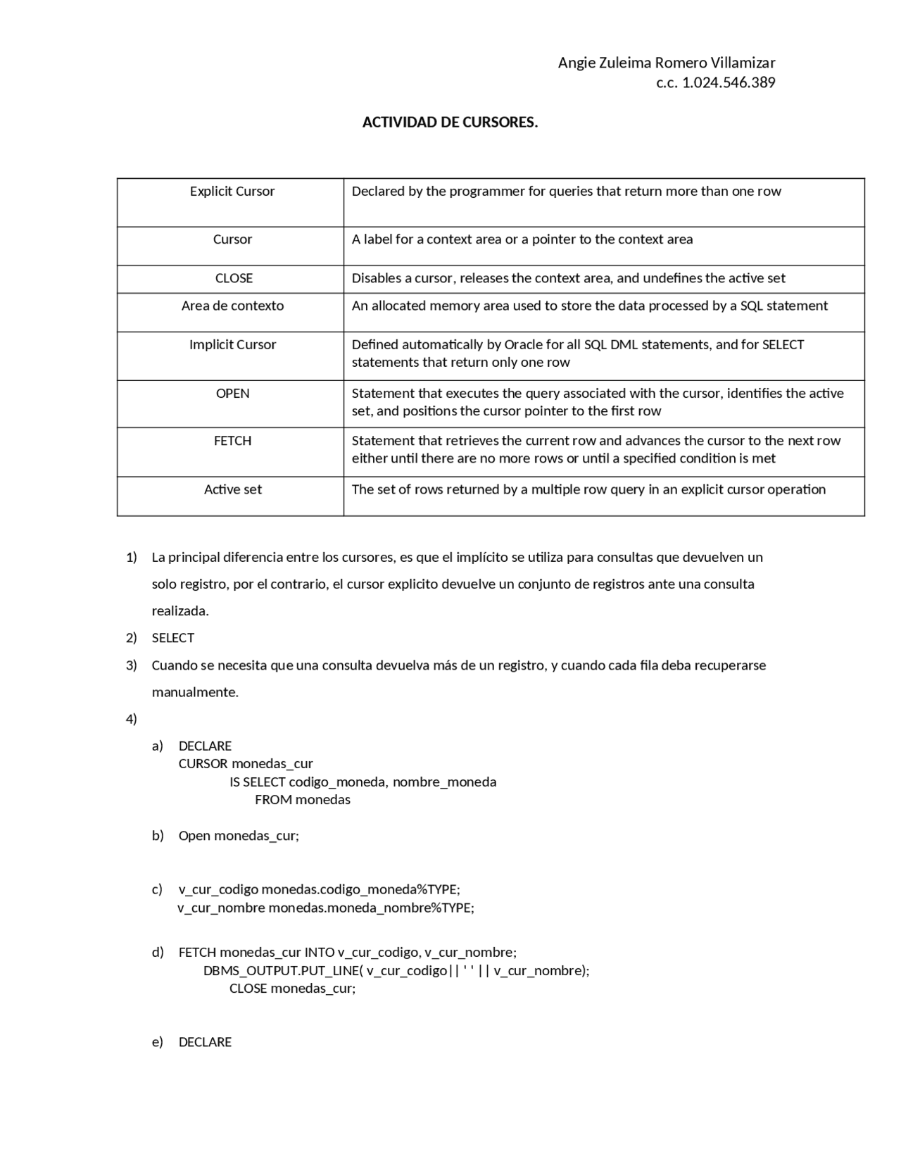 PRACTICA DE CURSORES PL/SQL | Ejercicios de Programación de Bases de ...