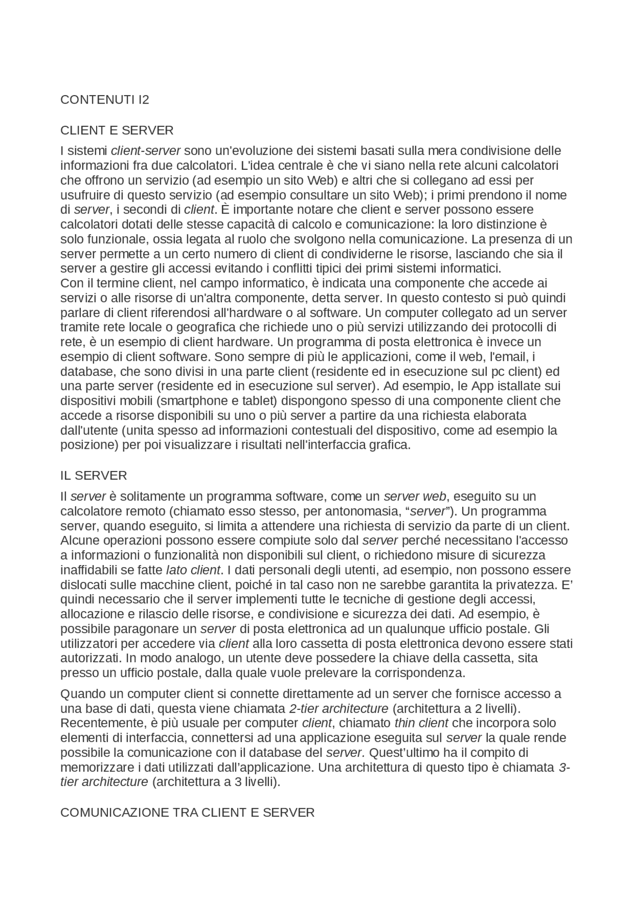 Sistemi di comunicazione clint server - Docsity