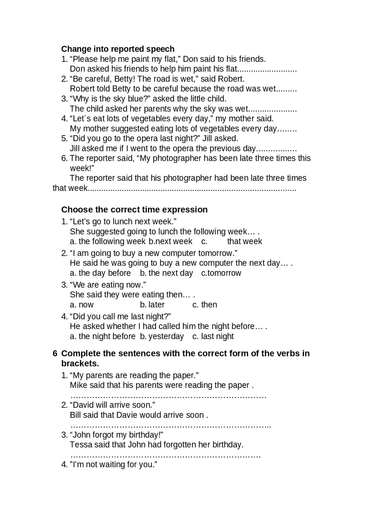 Reported speech inglés - Docsity