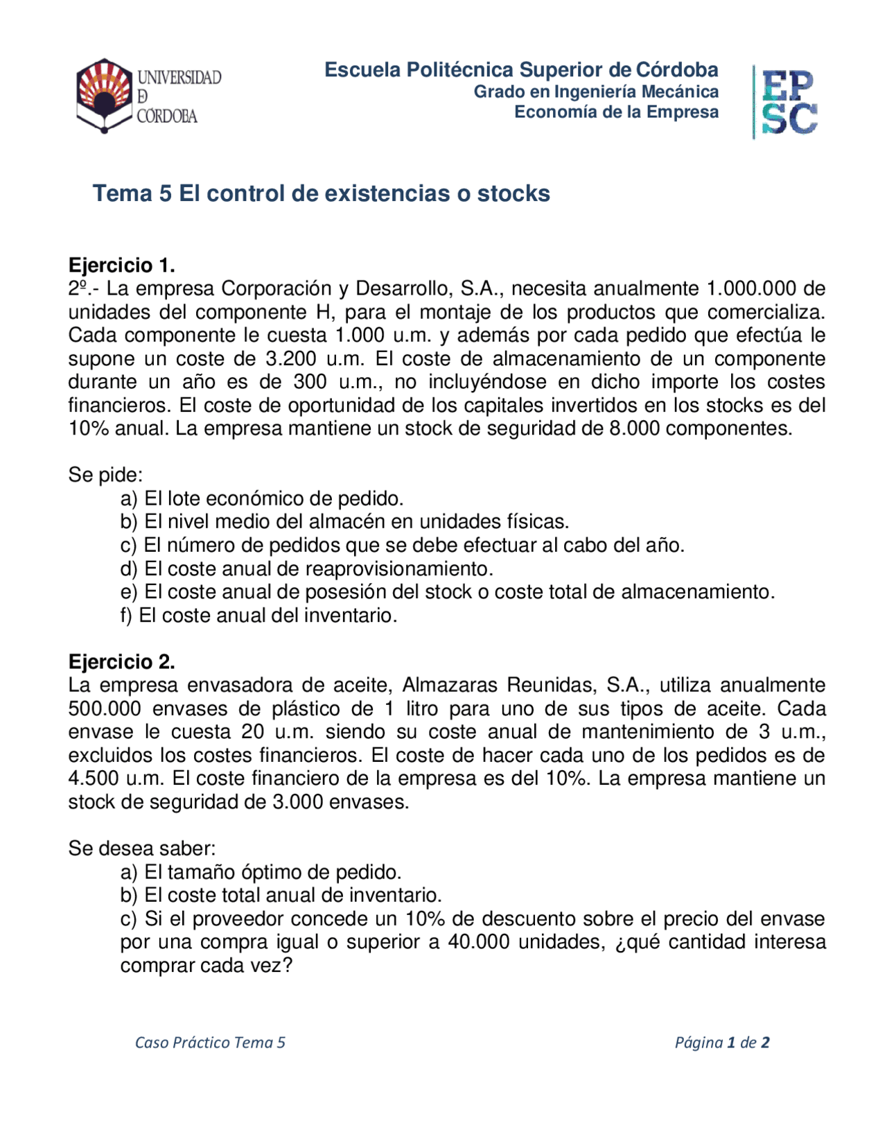 Ejercicios De Economía Docsity