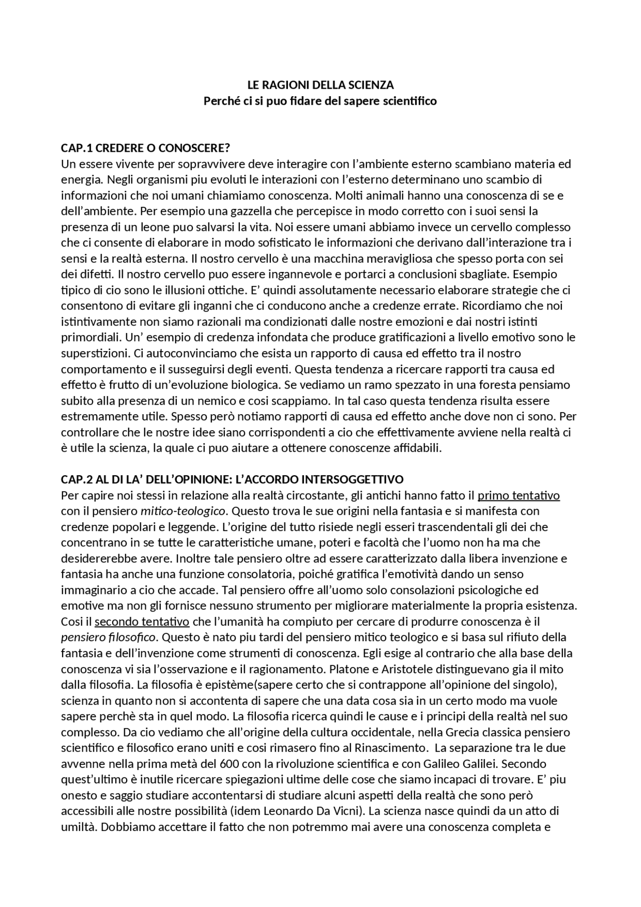 Le Ragioni Della Scienza Docsity