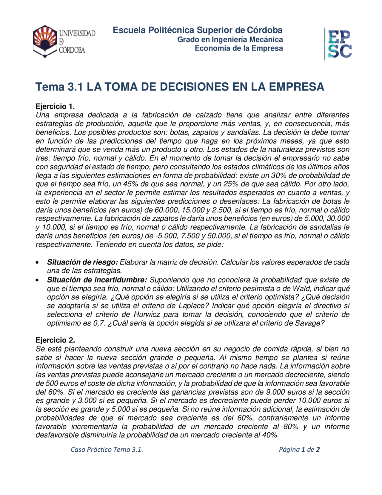 Ejercicios de economia - Docsity