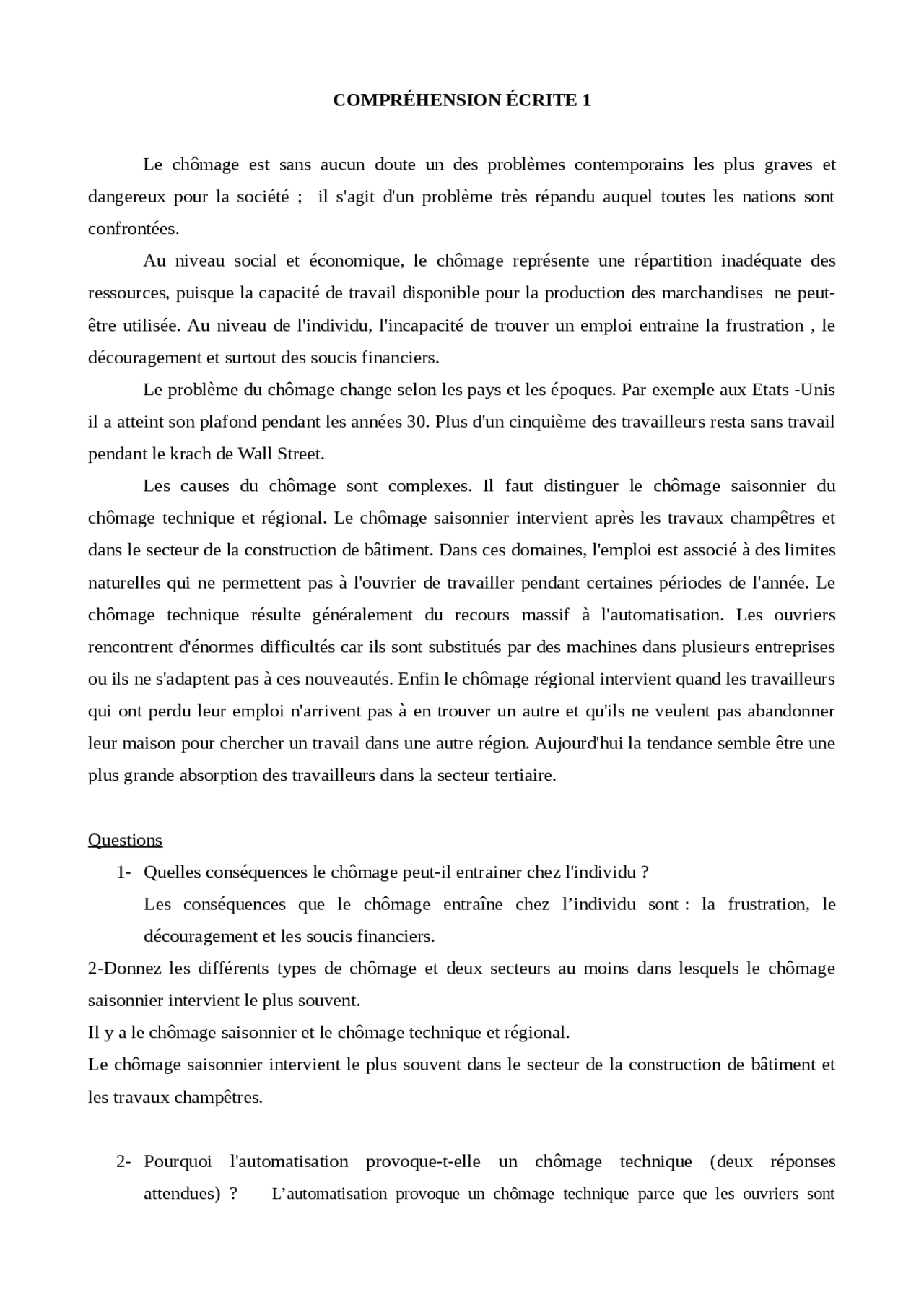 Comprensione Scritta Francese Docsity