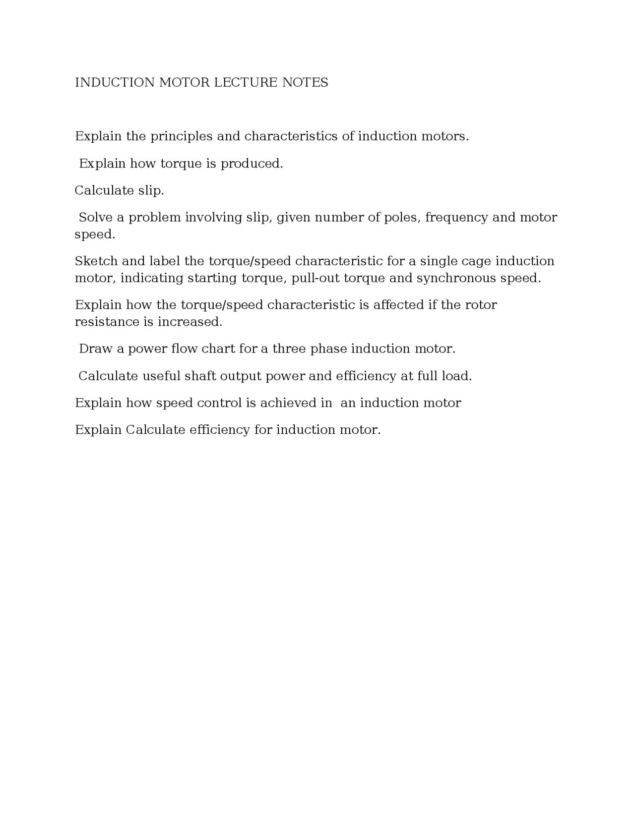 Induction Motor Lecture Notes Docsity