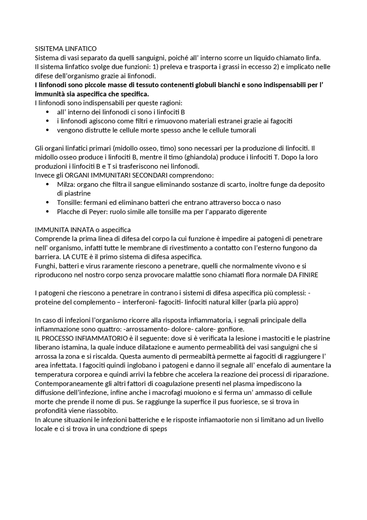 sistema linfatico schema | Appunti di Chimica | Docsity