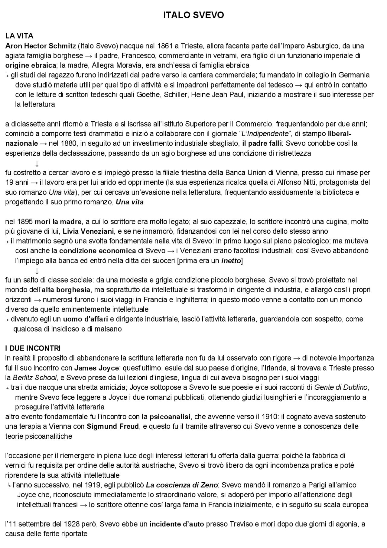 Vita, opere e pensiero di Italo Svevo - Docsity