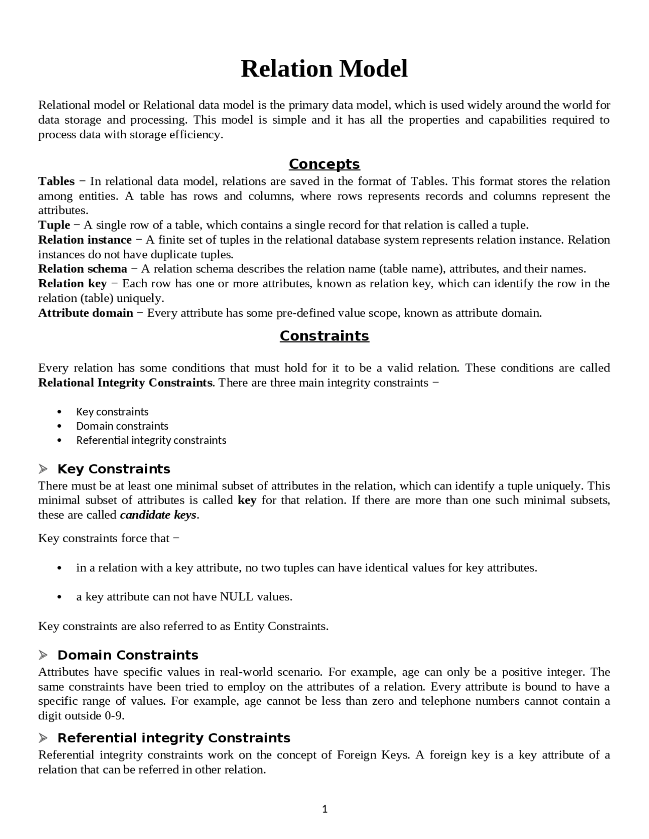 Database Management Systems Relation Model Docsity