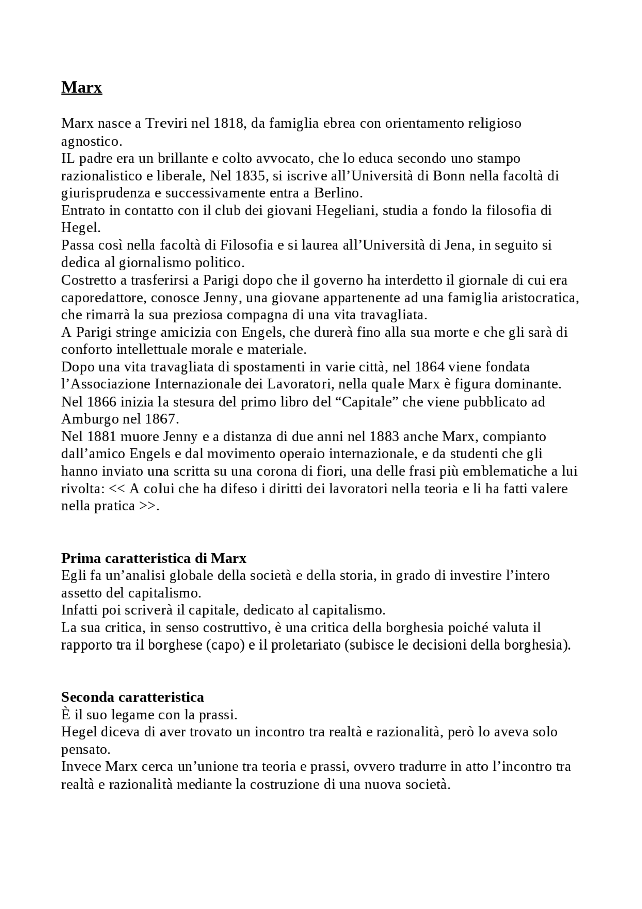 Appuntiriassunti Di Karl Marx Docsity