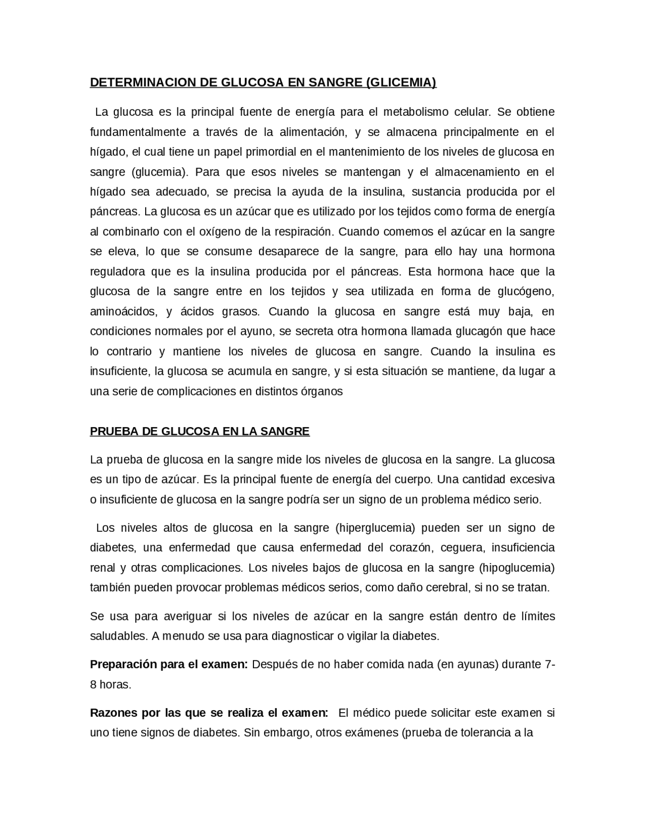 Determinación De Glucosa En Sangre Docsity