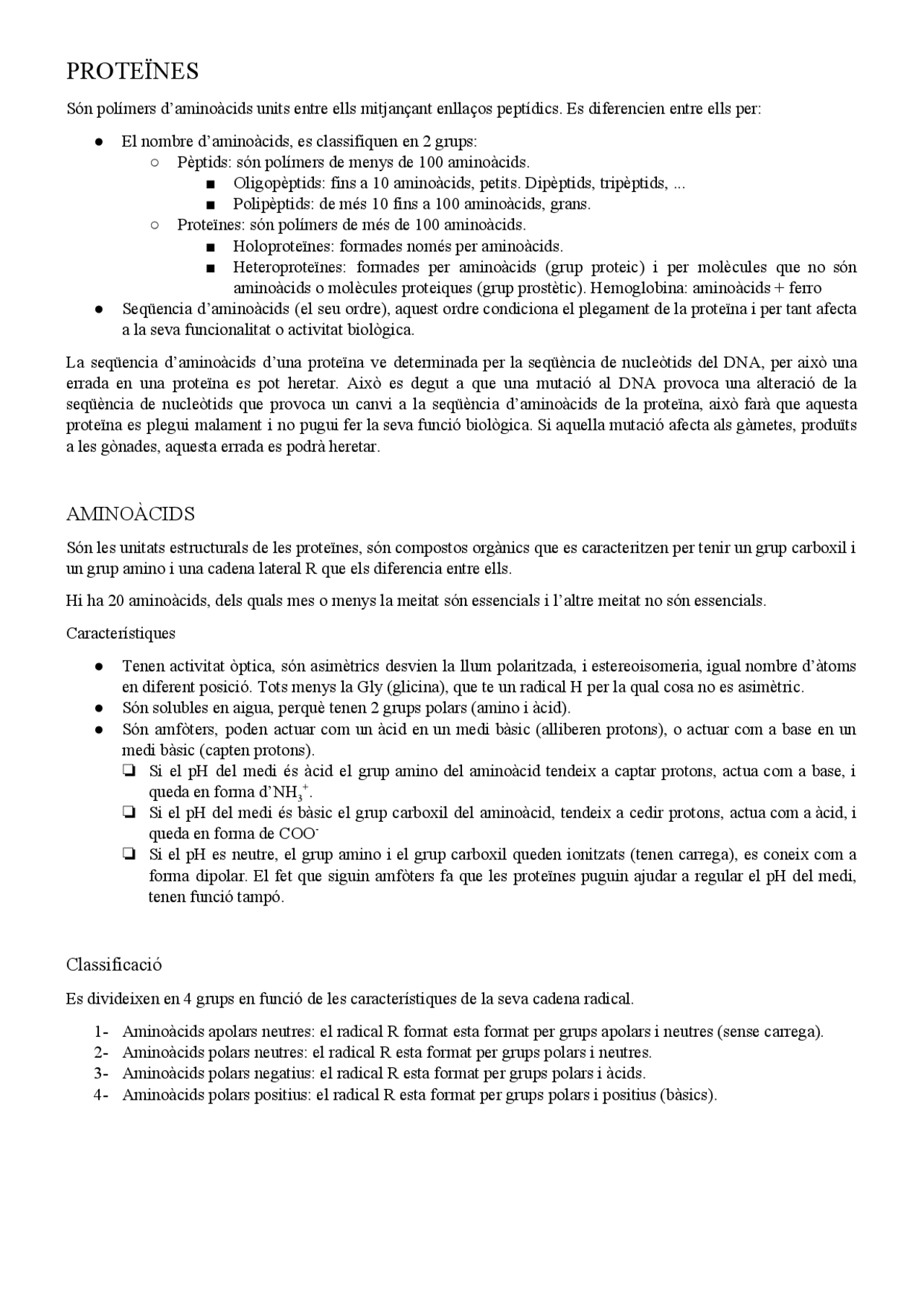 Proteïnes 1er Bachillerat Docsity