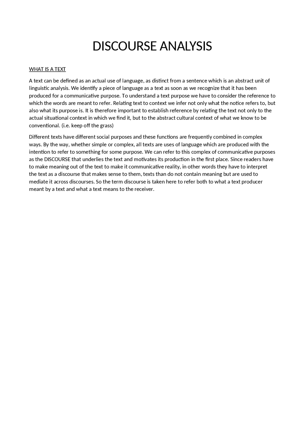 Discourse analysis, Widdowson | Summaries of Translation Theory | Docsity