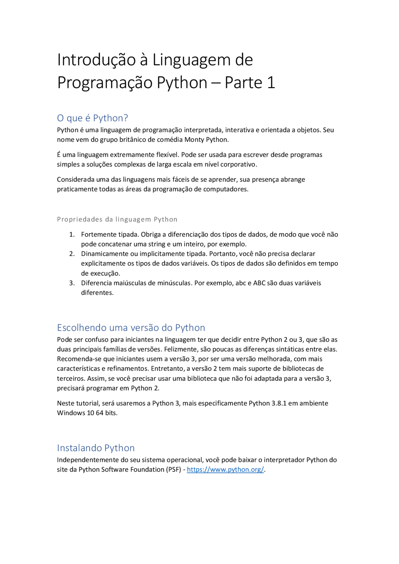 Introdução à Linguagem De Programação Python Parte 1 Docsity