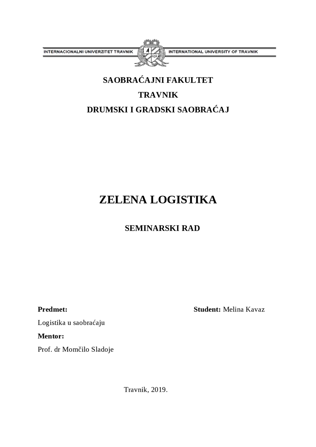 Zeleni lanac obskrbe | Rezime' predlog Logistika - Docsity