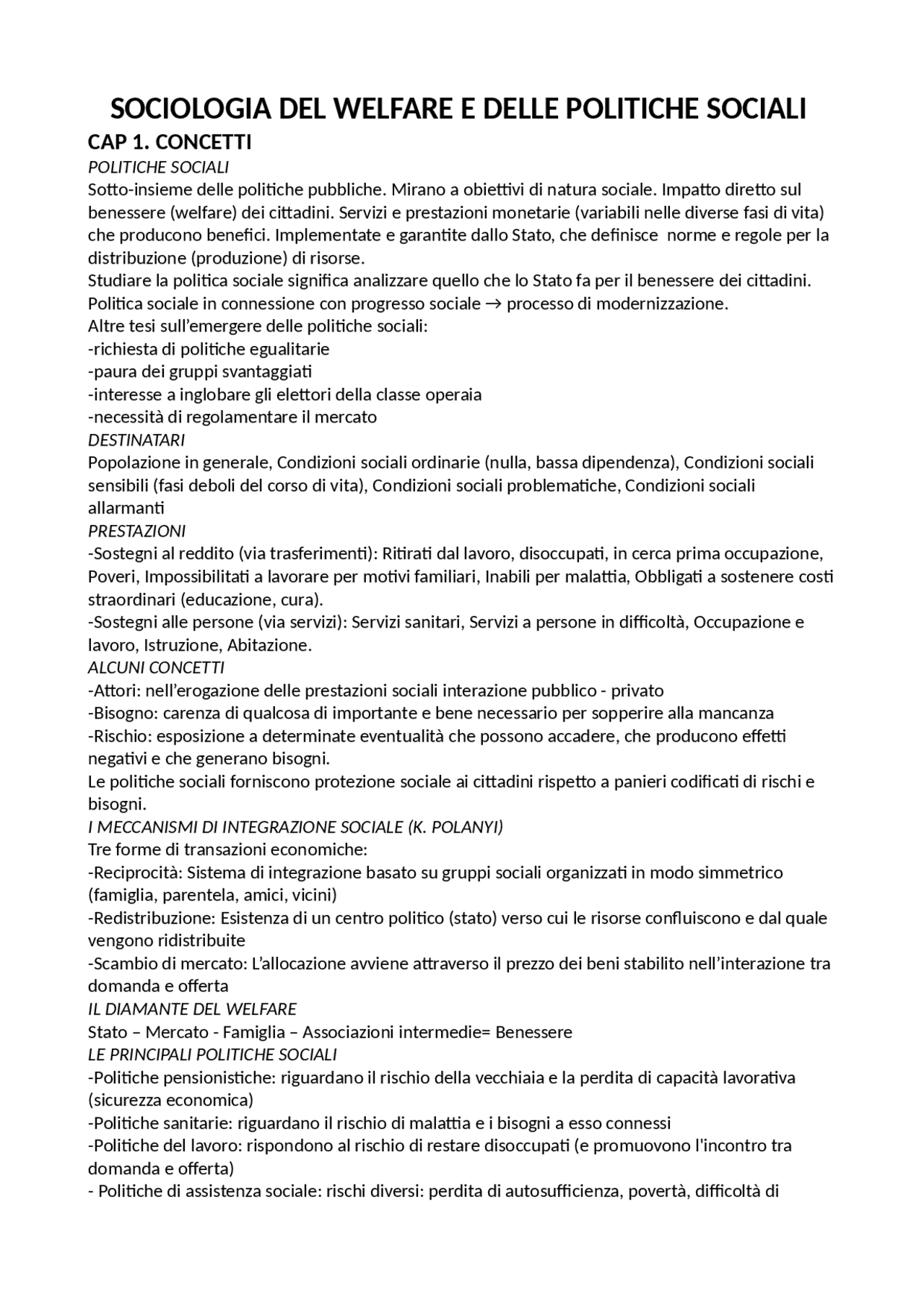 Le Politiche Di Welfare Docsity