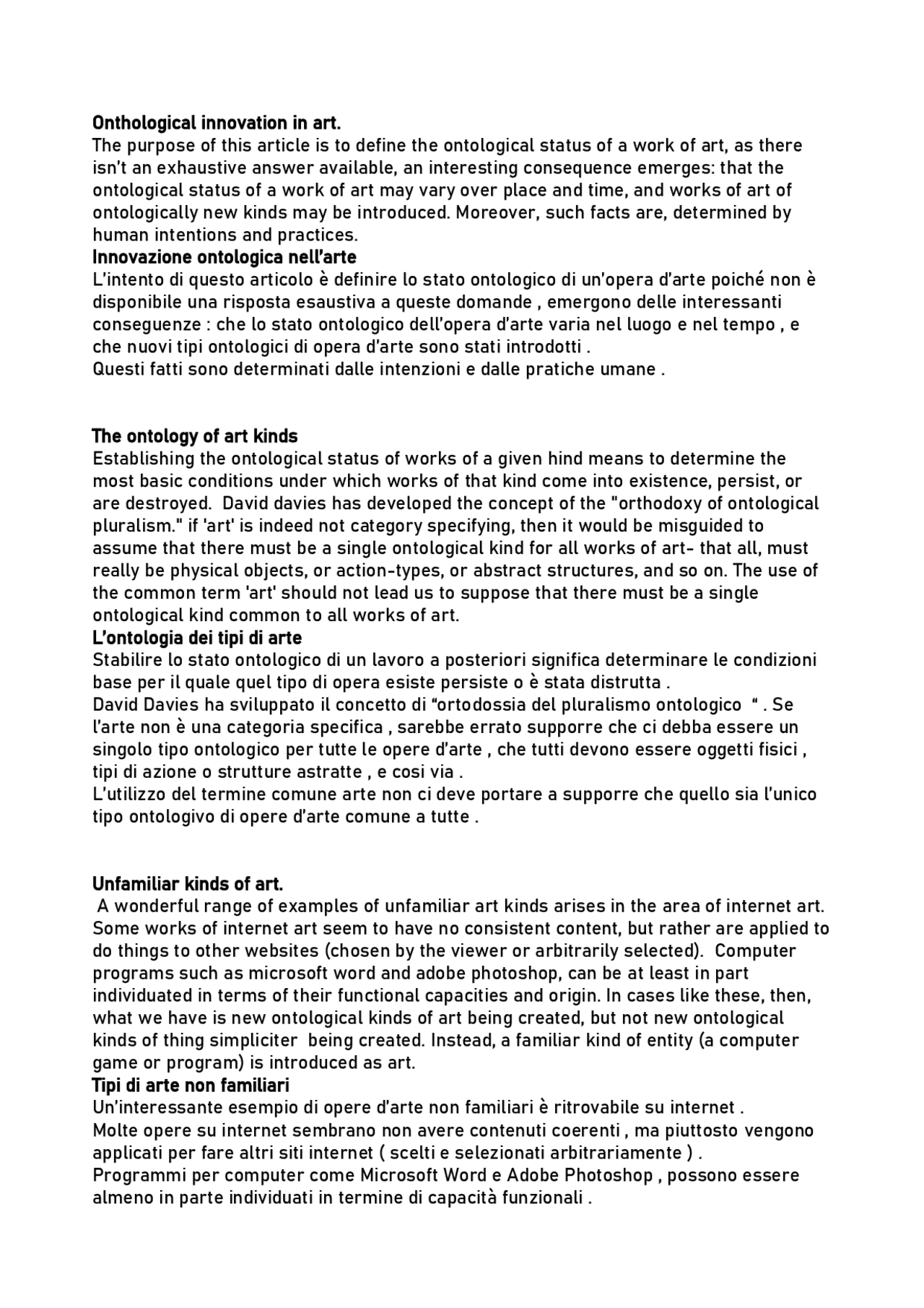 Amie L. Thomasson, Ontological Innovation in Art - Docsity