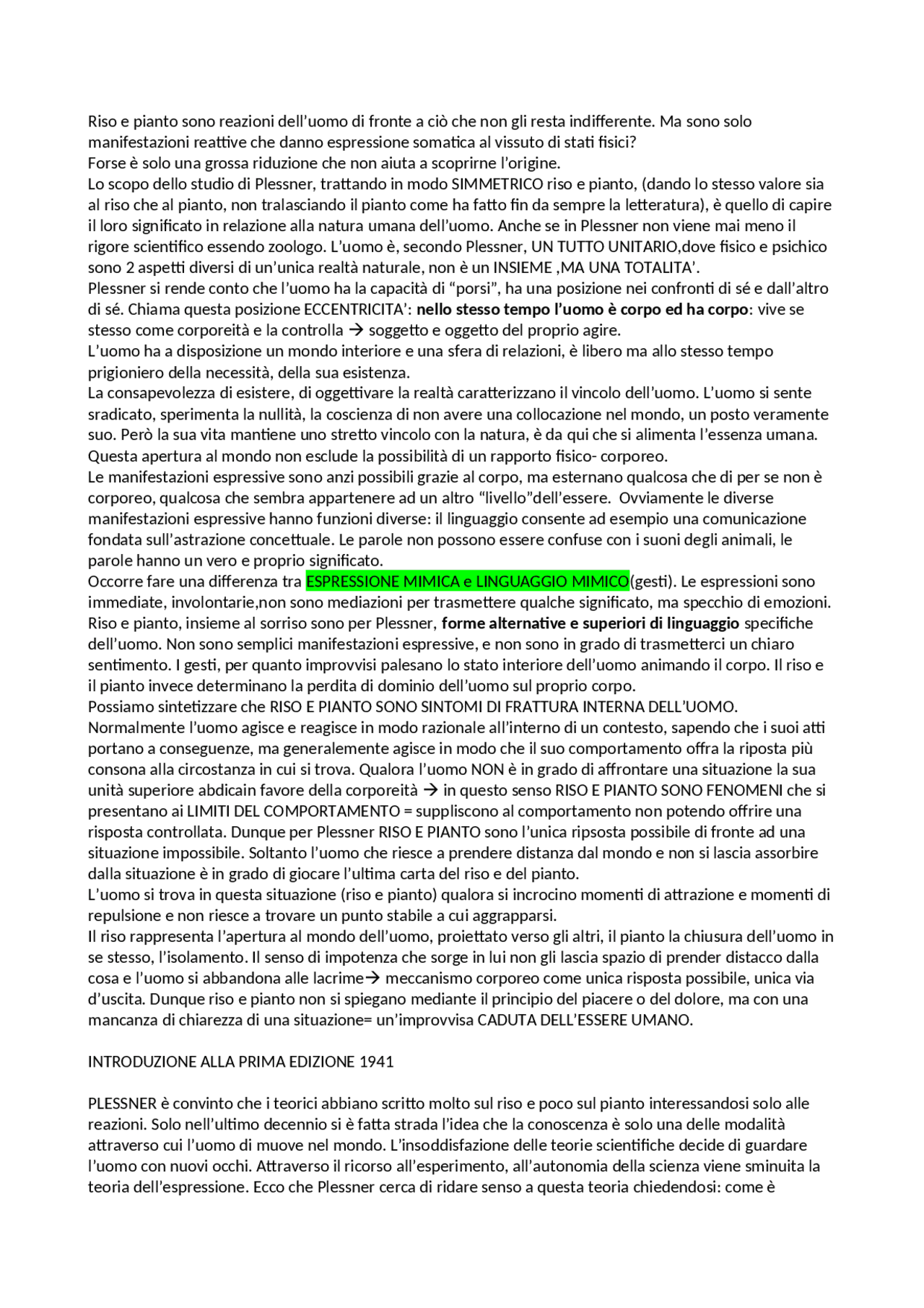 Il riso e il pianto , libro di plessner - Docsity