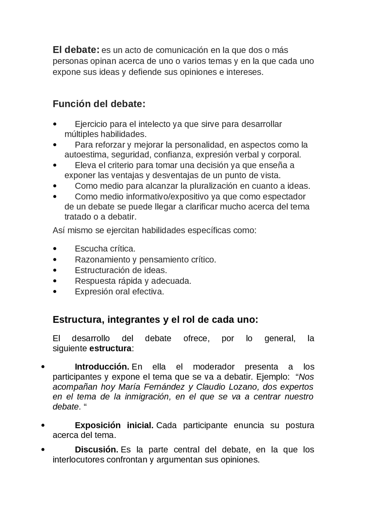 El Debate, definición, importancia y estructura. - Docsity