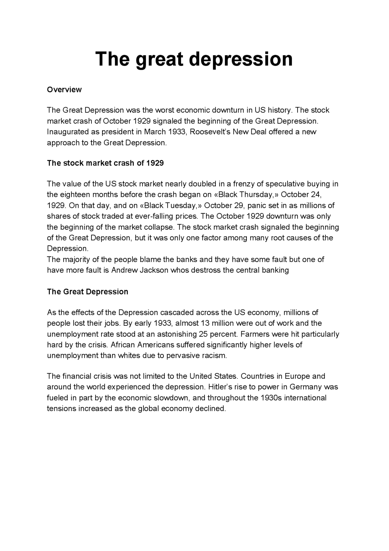 The Great Depression: Causes, Impacts, and Responses | Essays (high ...