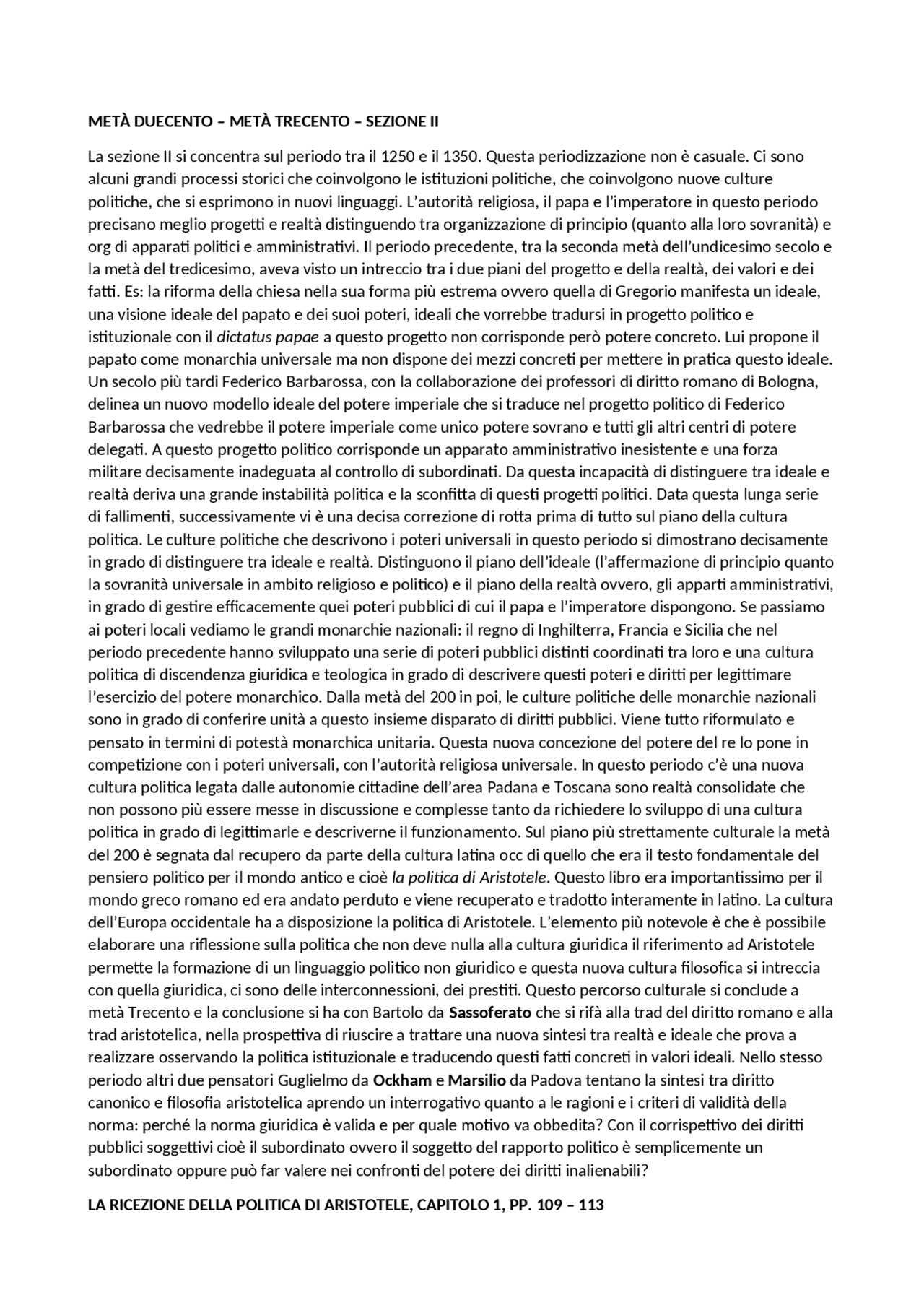 Appunti sulle lezioni SEZIONE II e POLITICA DI ARISTOTELE prof Mario ...