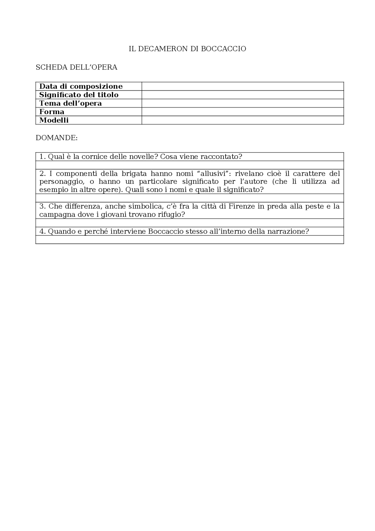 Tema sul Decameron di Boccaccio - Docsity