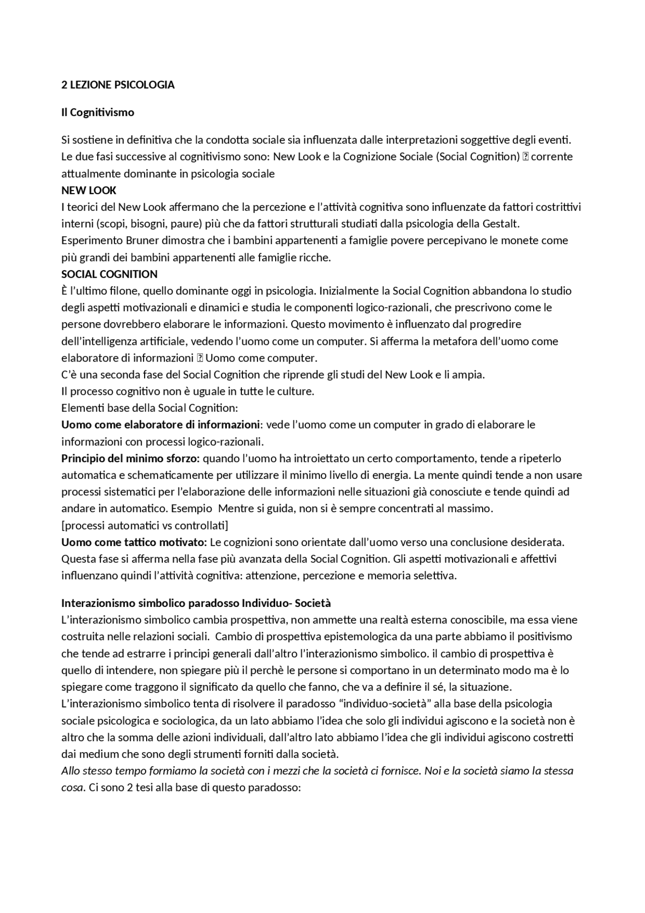 Psicologia Sociale Il Cognitivismo Docsity