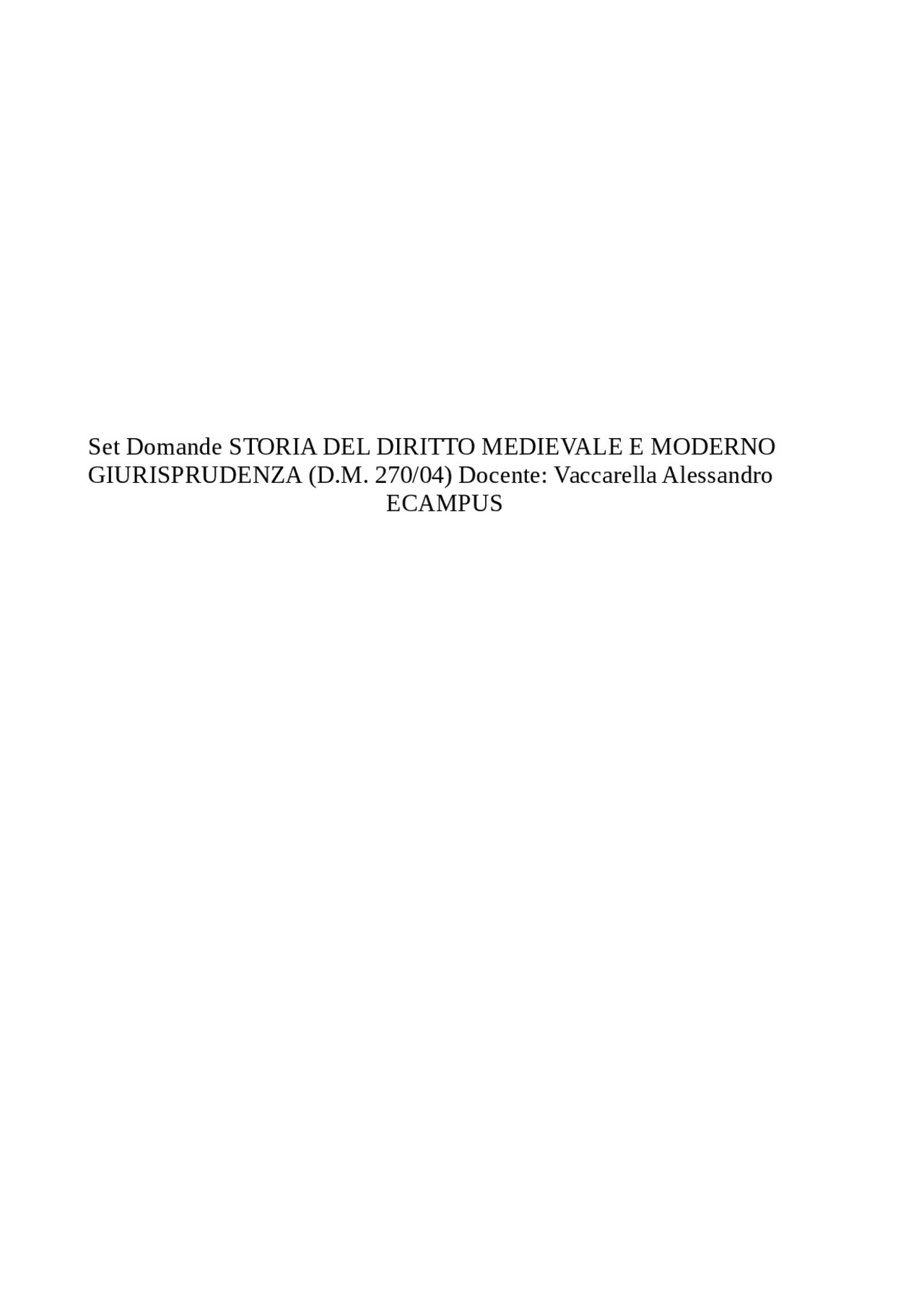 Storia Del Diritto Medievale E Moderno E Campus Domande Multiple Docsity