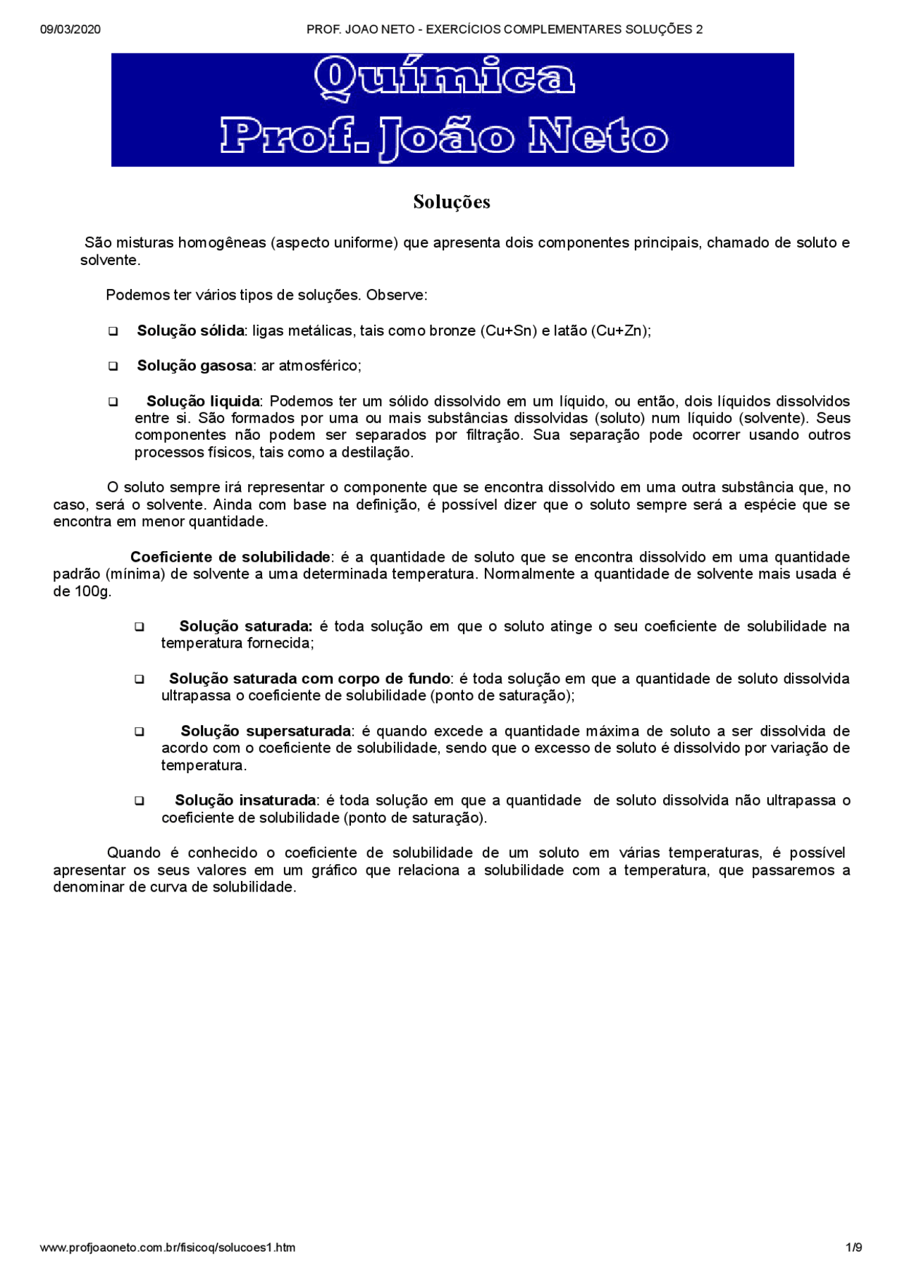 Exercicios Complementares Quimica Docsity