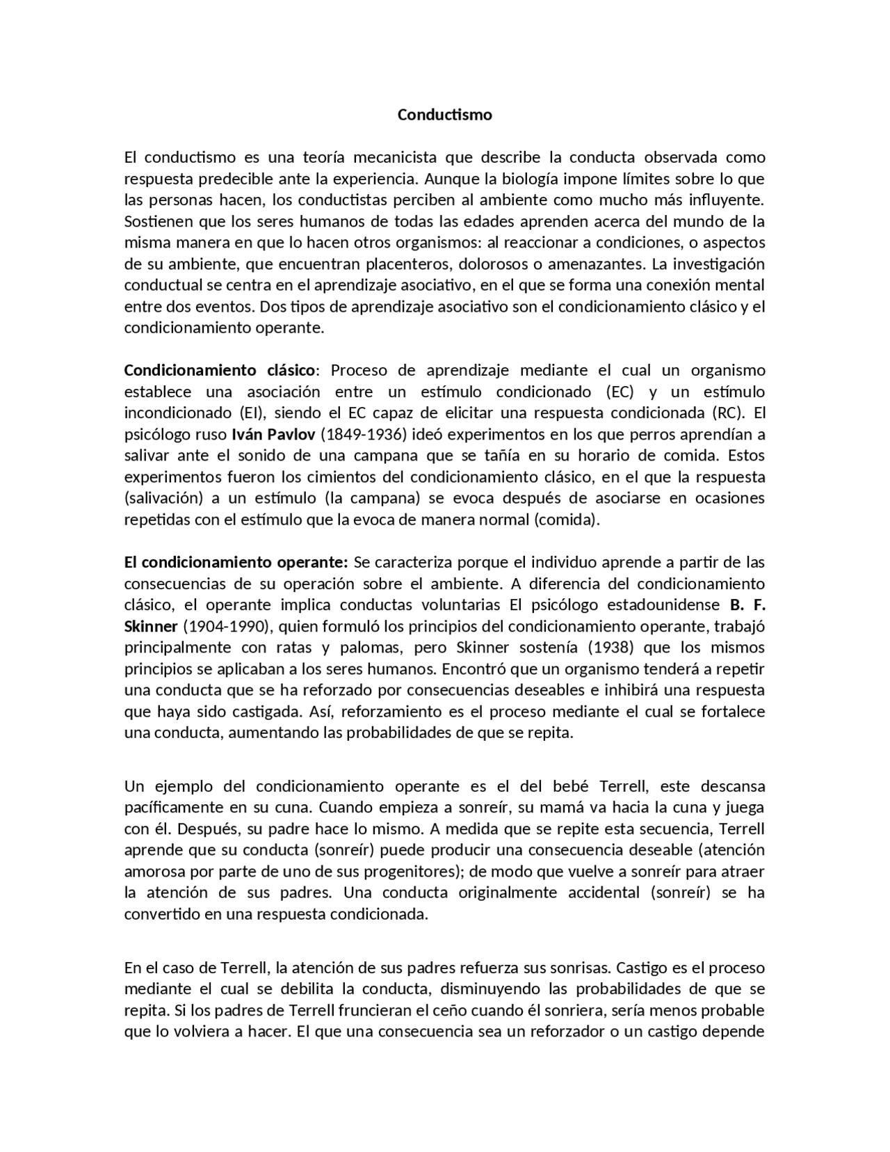 Conductismo y sus autores - Docsity