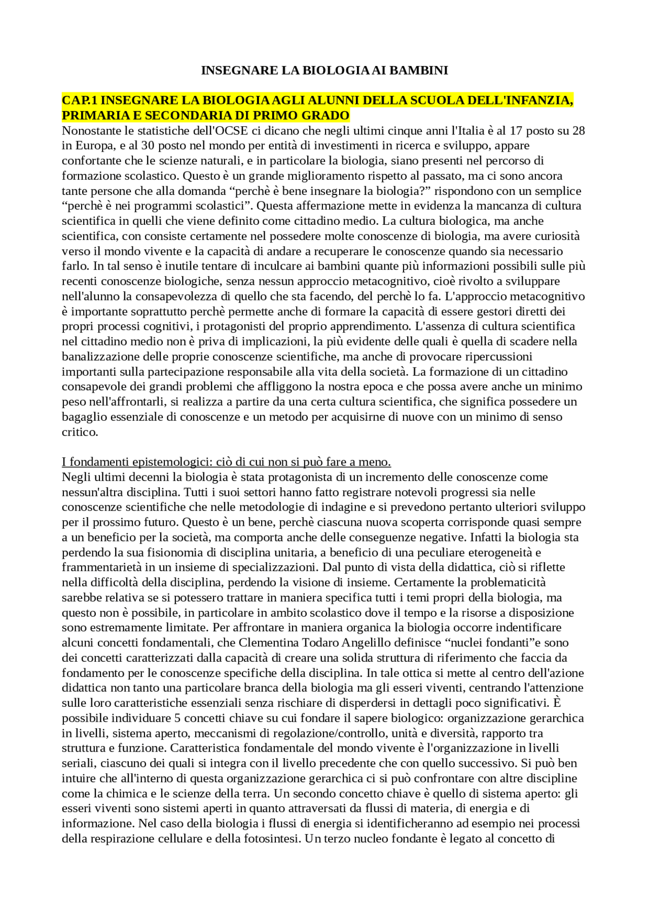 Insegnare La Biologia Ai Bambini Docsity