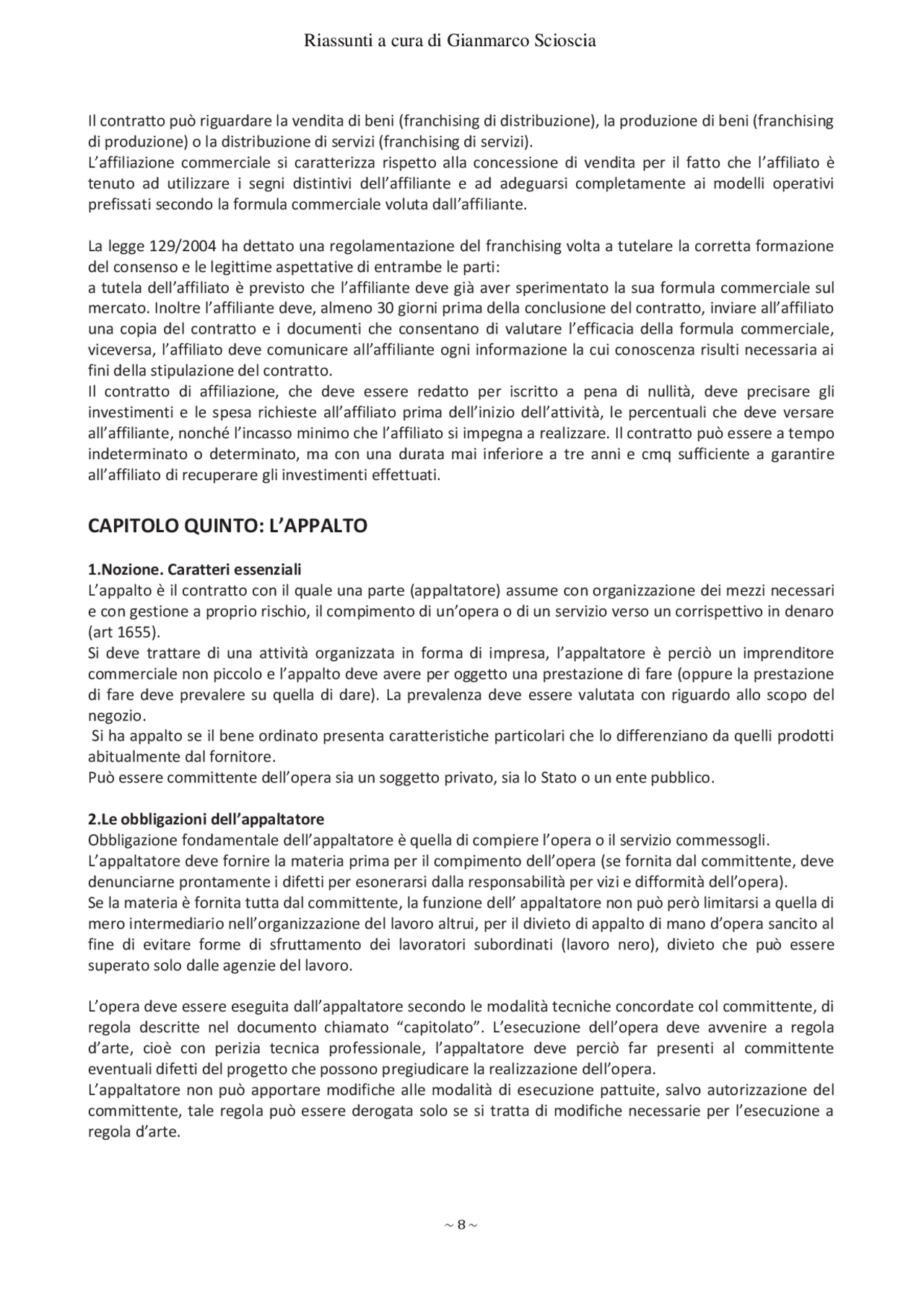Contratto Di Appalto Appunti Di Diritto Commerciale Docsity