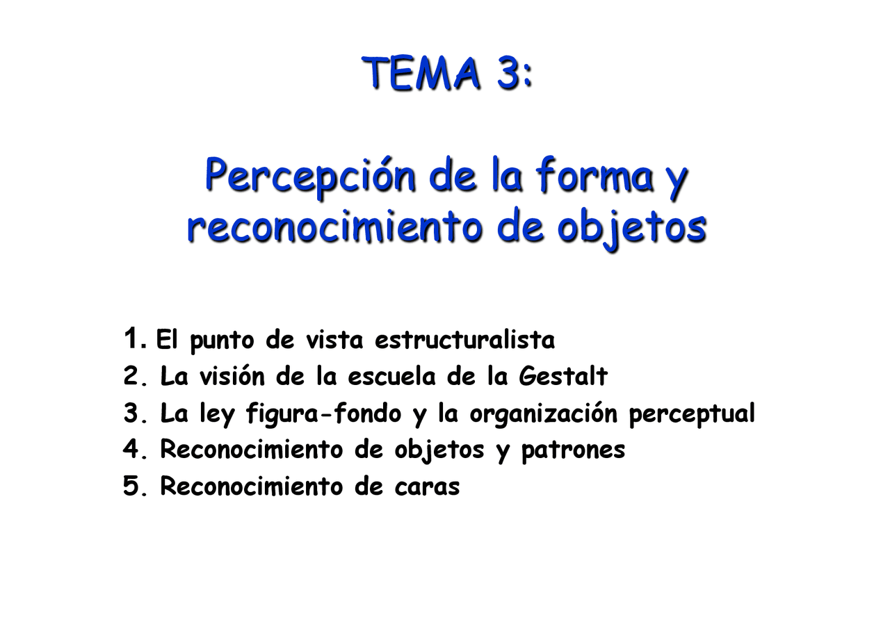 Tema 3 Forma y objetos | Apuntes de Psicología de la Percepción - Docsity