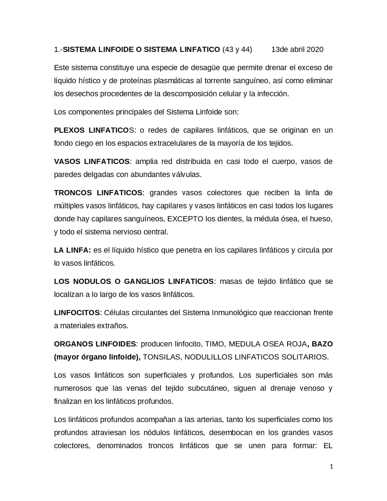 Resumen De Sistema Linfático Docsity