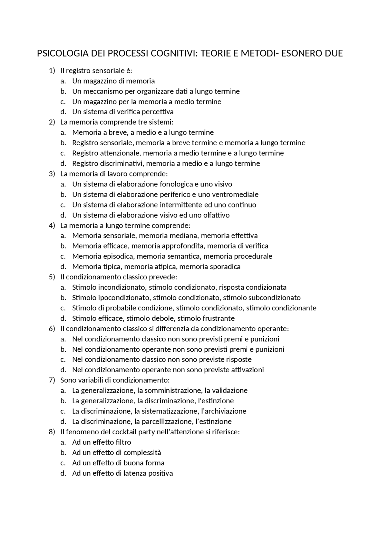 Psicologia Dei Processi Cognitivi Teorie E Metodi Docsity