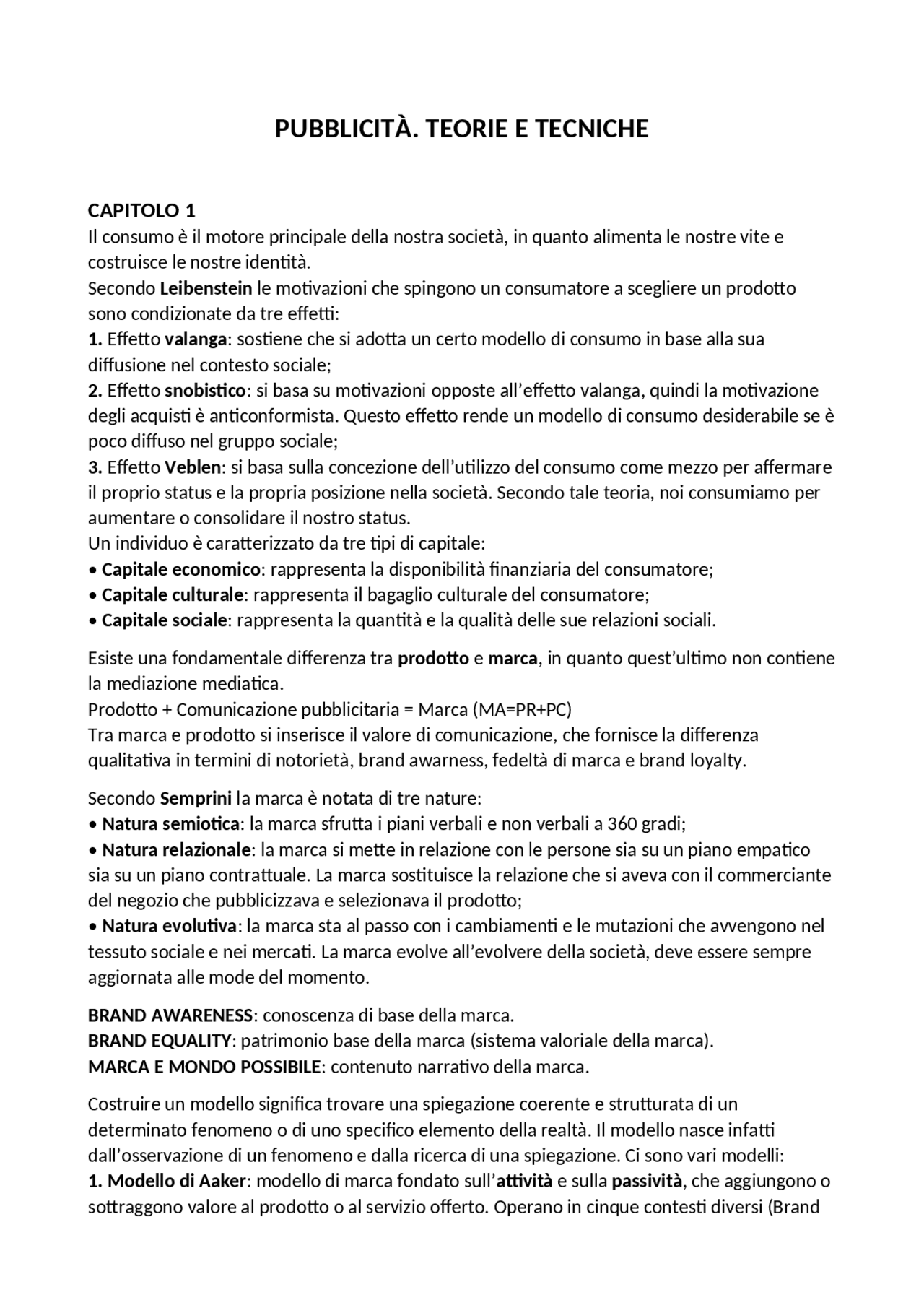 Pubblicità Teorie E Tecniche Riassunto Docsity