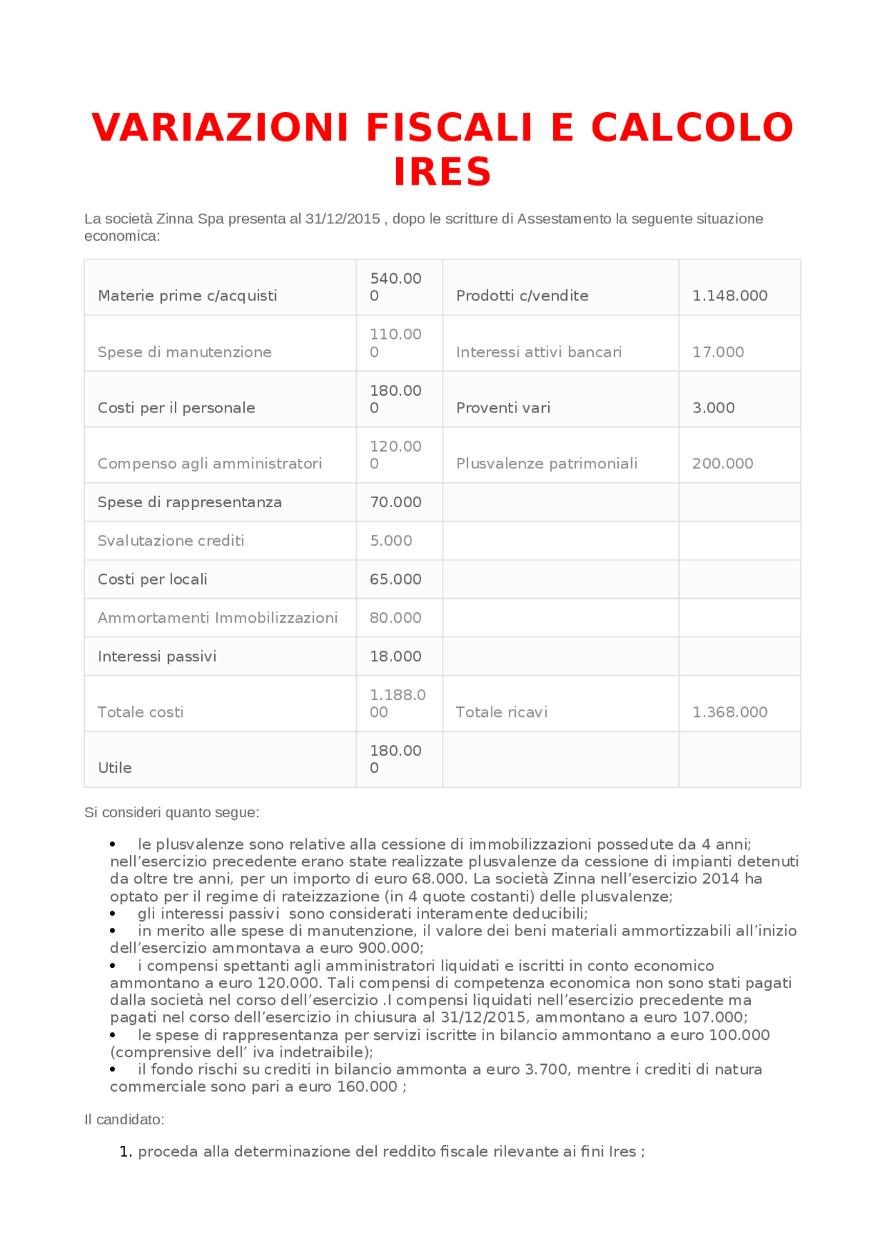 Variazioni Fiscali E Ires Docsity