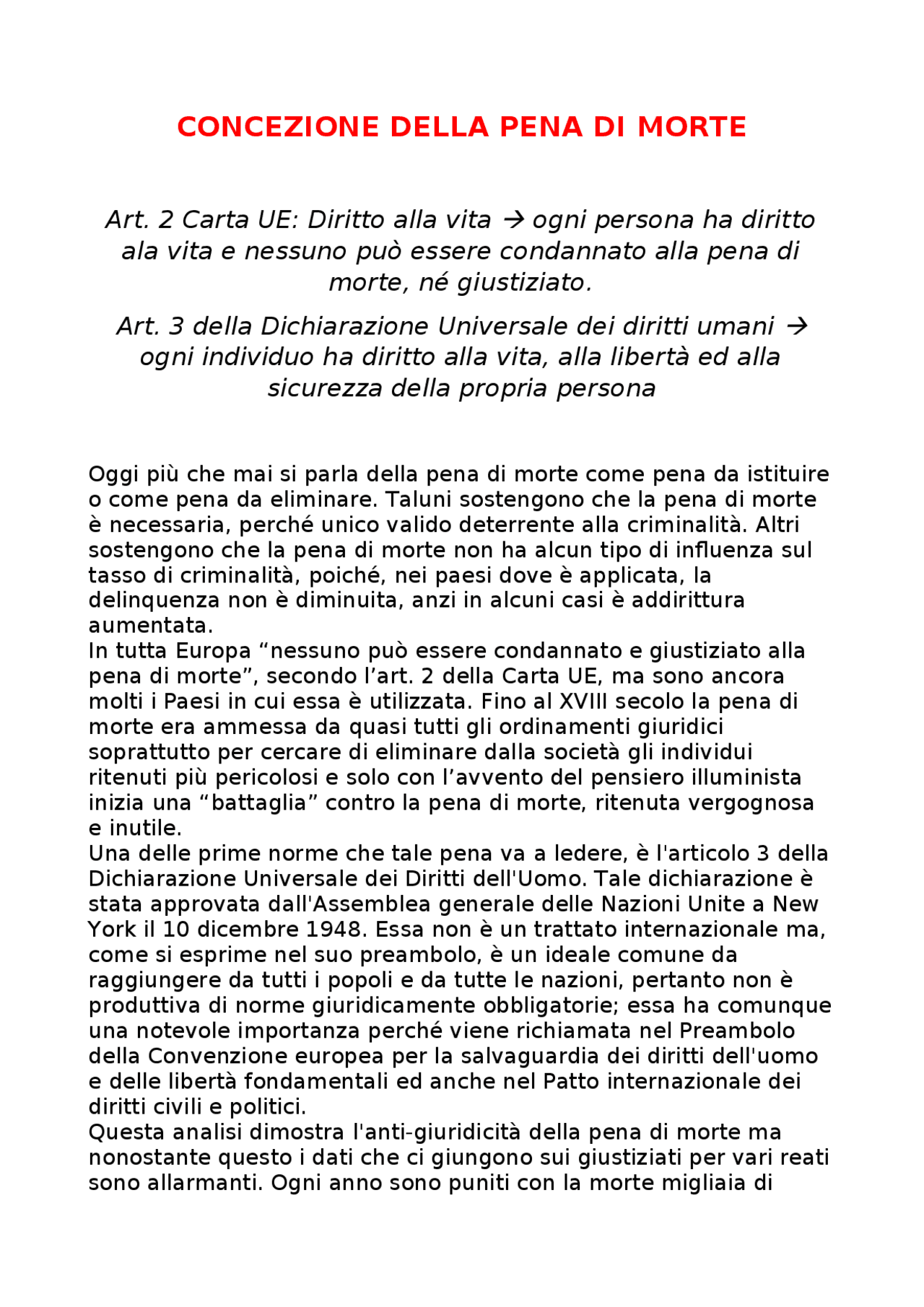 Concezione Della Pena Di Morte Docsity