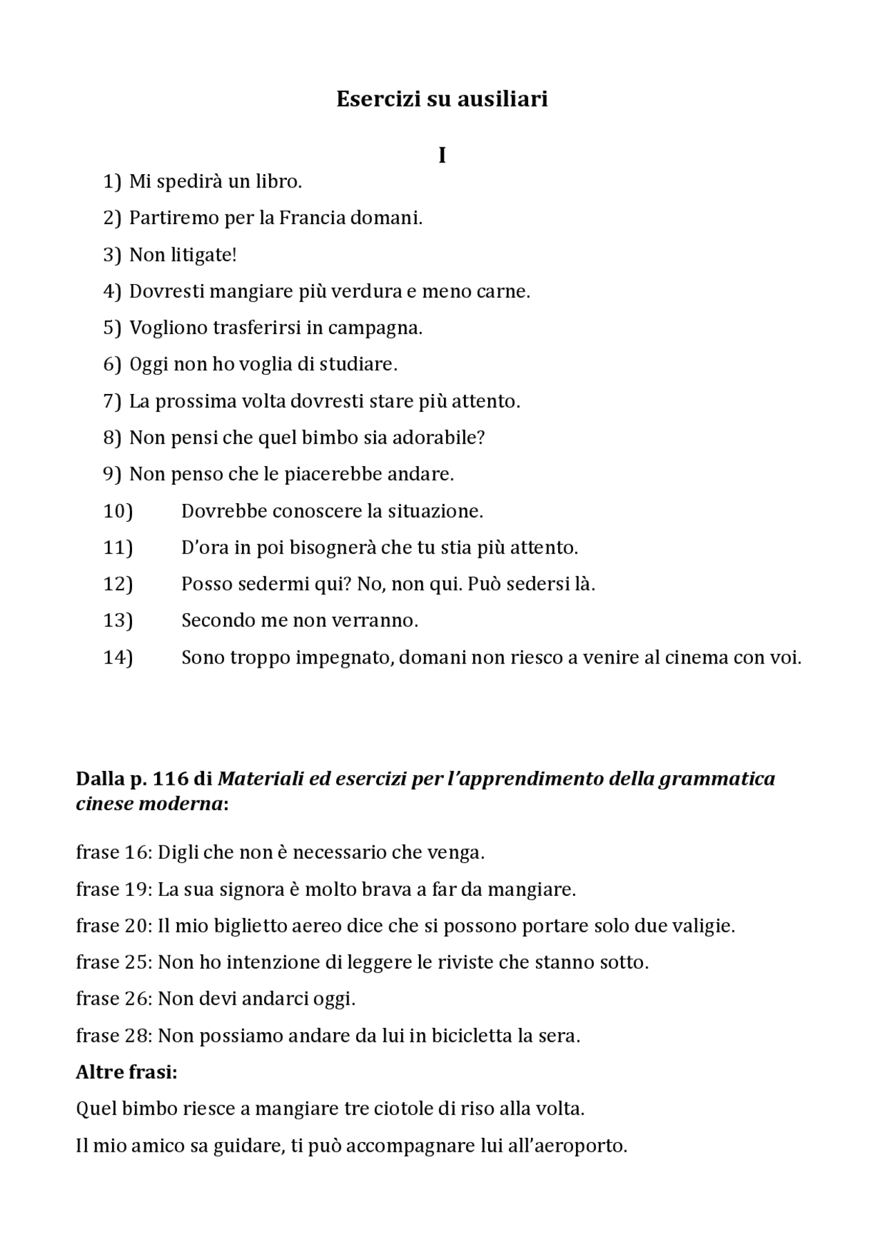 Ausiliari Lingua Cinese Esercizi Di Lingua Cinese Docsity