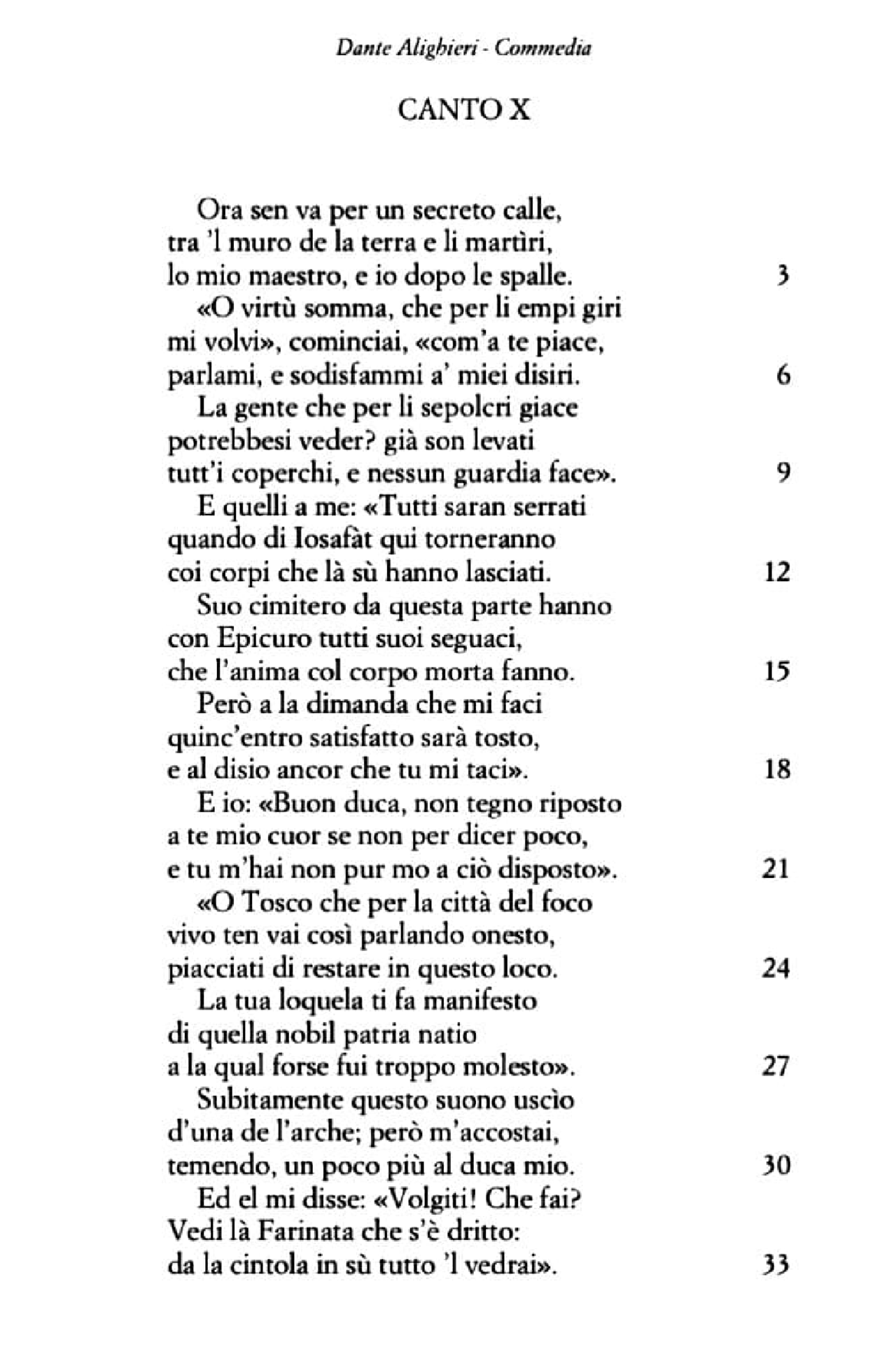 Testo Completo Canto X Commedia Dante Docsity