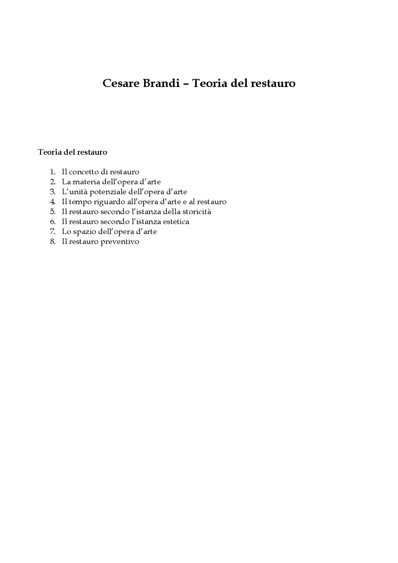 Cesare Brandi - Teoria del restauro - Docsity