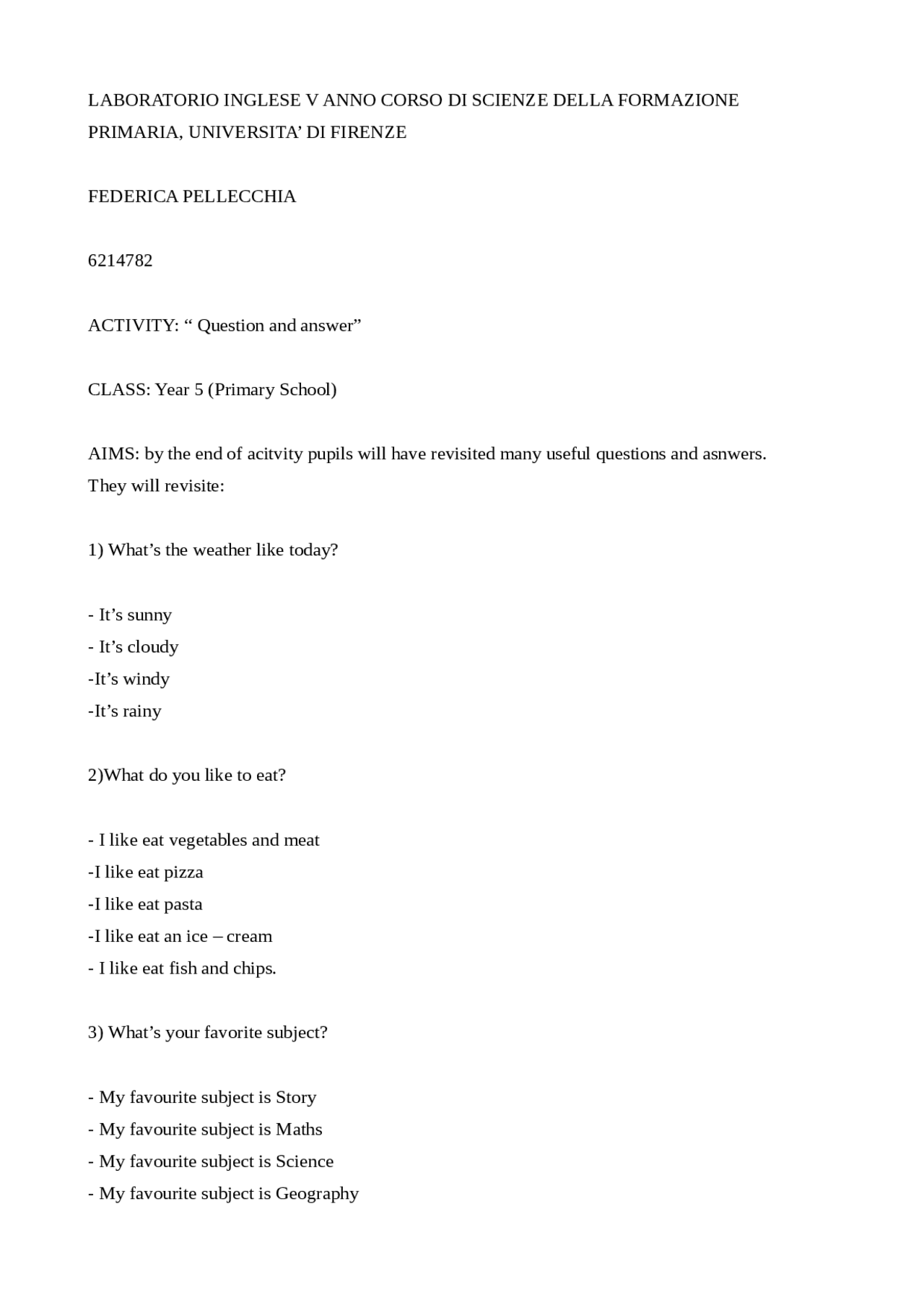 Elaborato Esame Orale Laboratorio Inglese Pierini Unifi Docsity