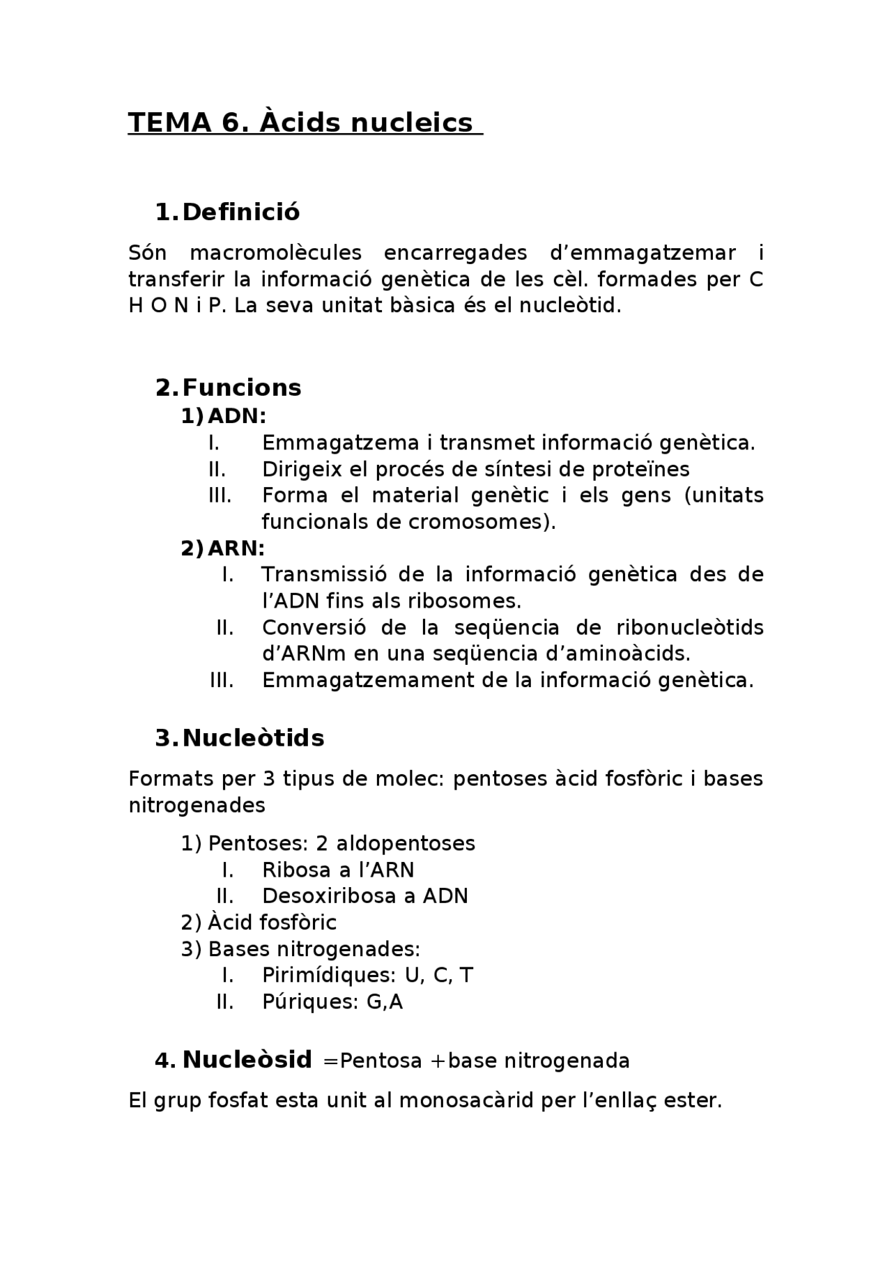 Tema 6 Àcids Nucleics Docsity