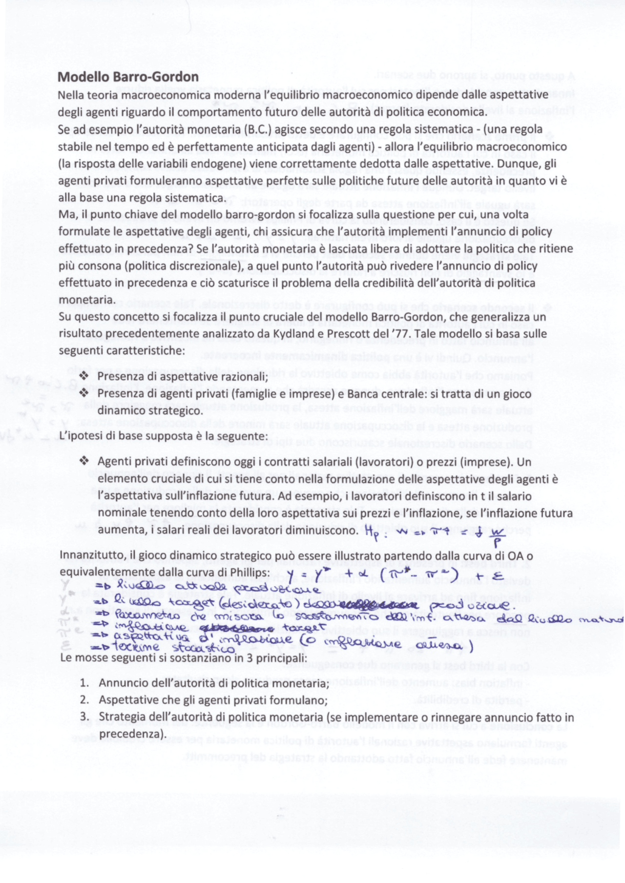 Modello Barro Gordon- Politica economica applicata - Docsity