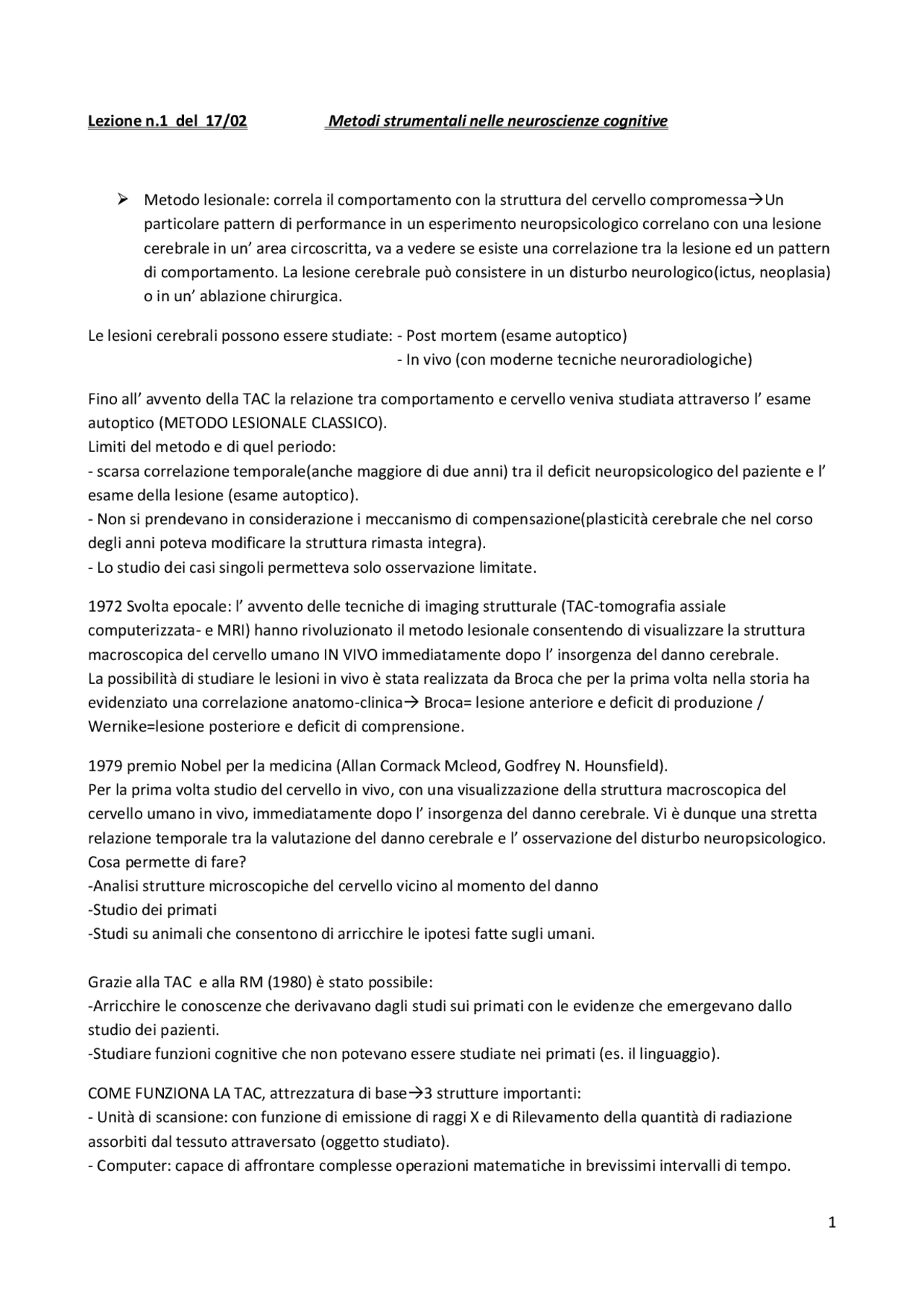 Neuroscienze Cognitive Docsity