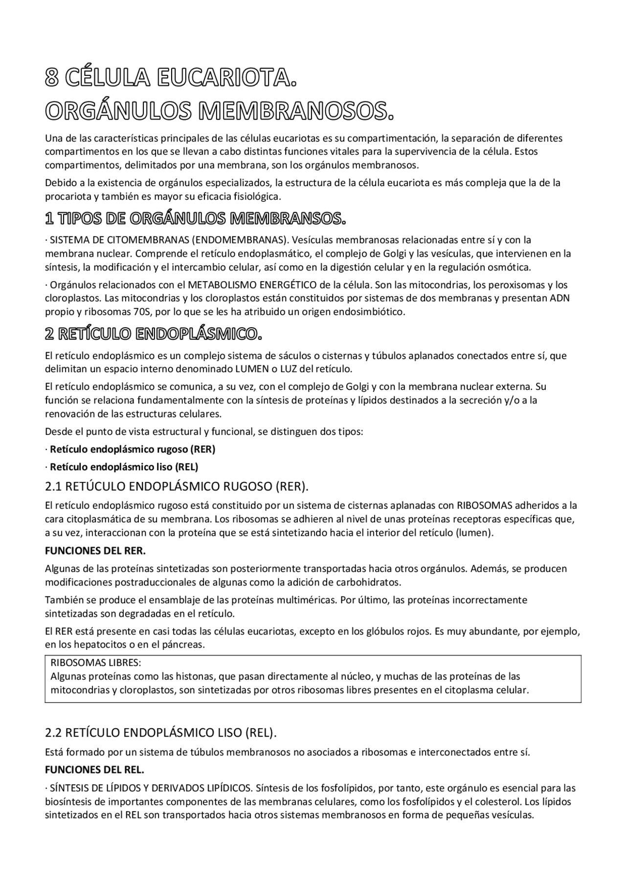 Tema 8 Célula Eucariona Orgánulos Membranosos Exámenes