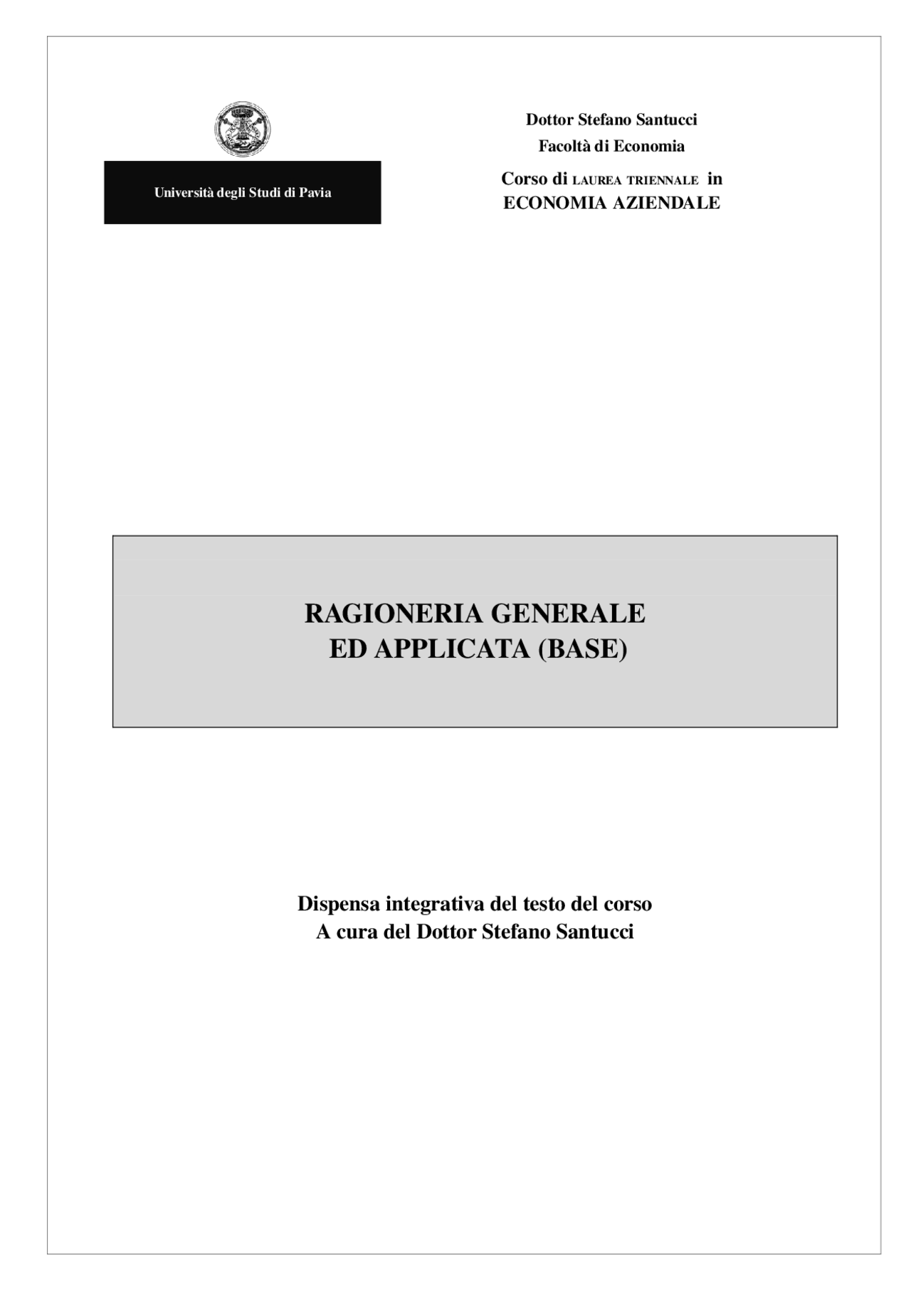 Corso Ragioneria Generale E Applicata Base Docsity