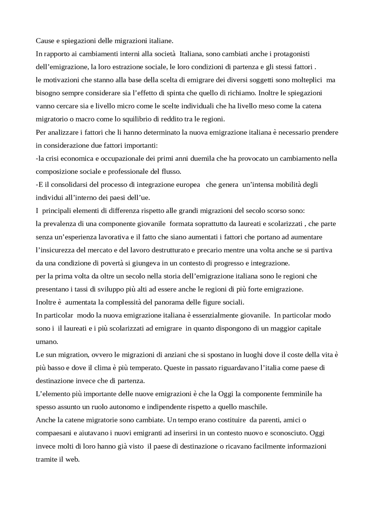 Saggio Sulle Migrazioni Docsity