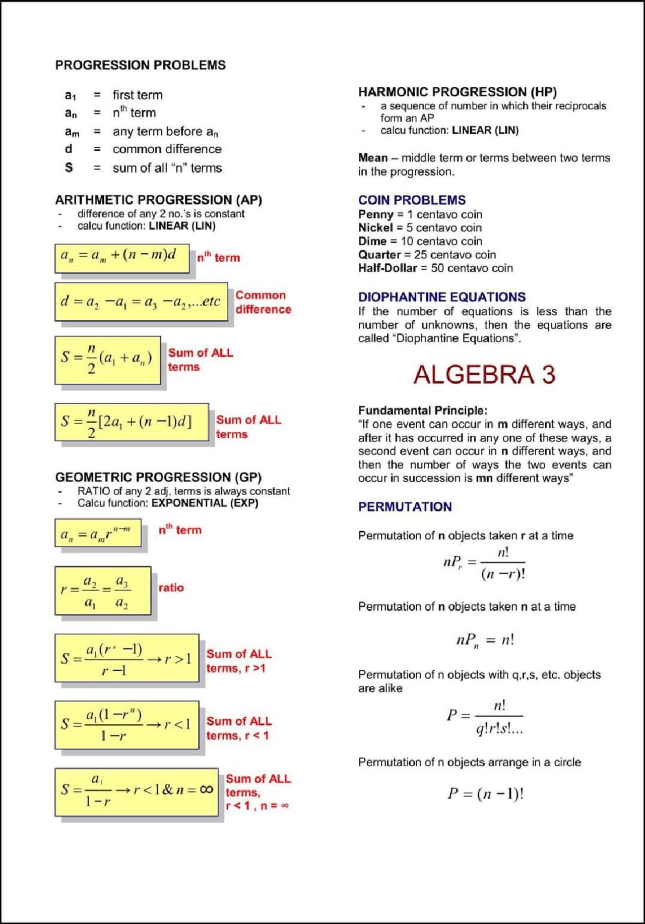 Math formulas--including trigonometrics identities, volumes of spheres ...